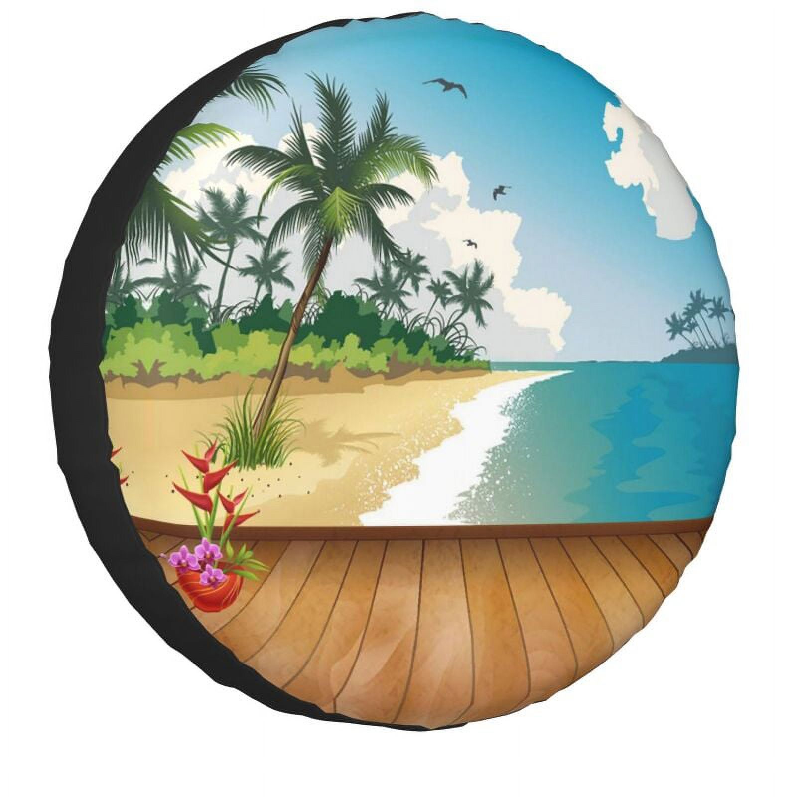 Caribbean Beach Beach Chairs Spare Wheel Tire Cover for Honda CRV Tropical Palm Tree RV SUV 4WD ...