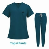 Caribbean Blue Medical Scrubs Uniforms Set Doctor Short Sleeve Surgical ...