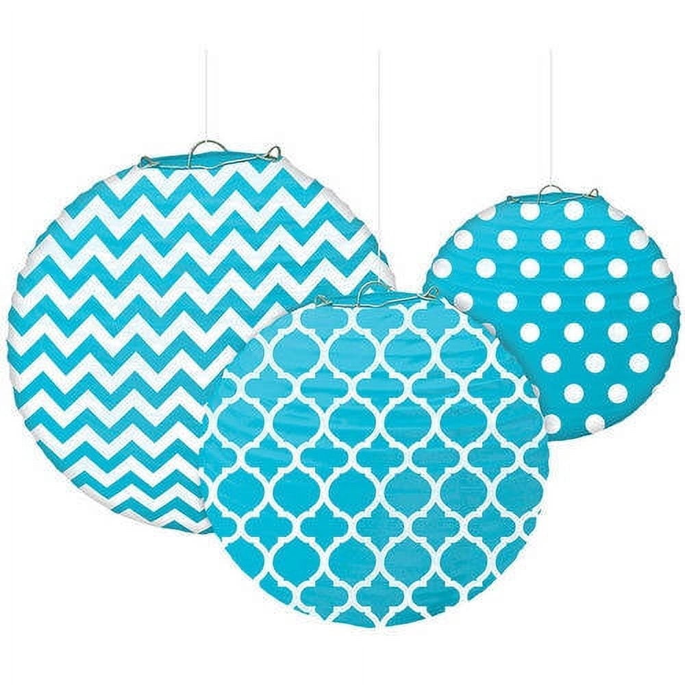 Caribbean Blue Quatrefoil Polka Dots Chevron Paper Lanterns (3ct ...