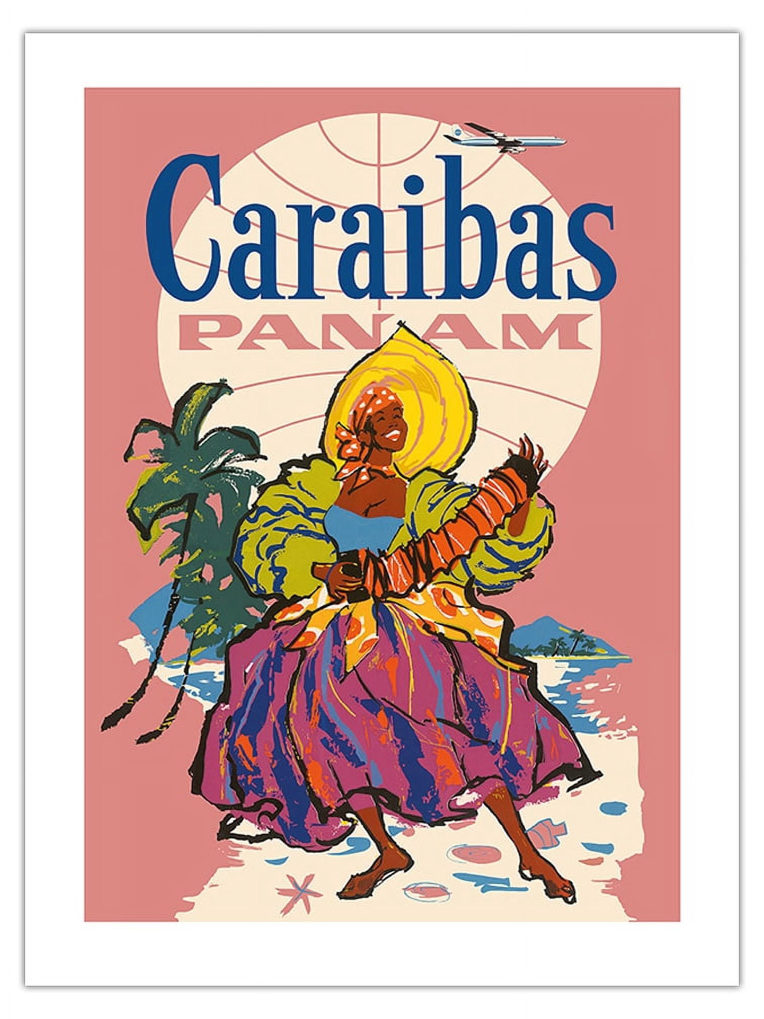 Caribbean (Caraibas) - Vintage Airline Travel Poster c.1950s - Fine Art ...