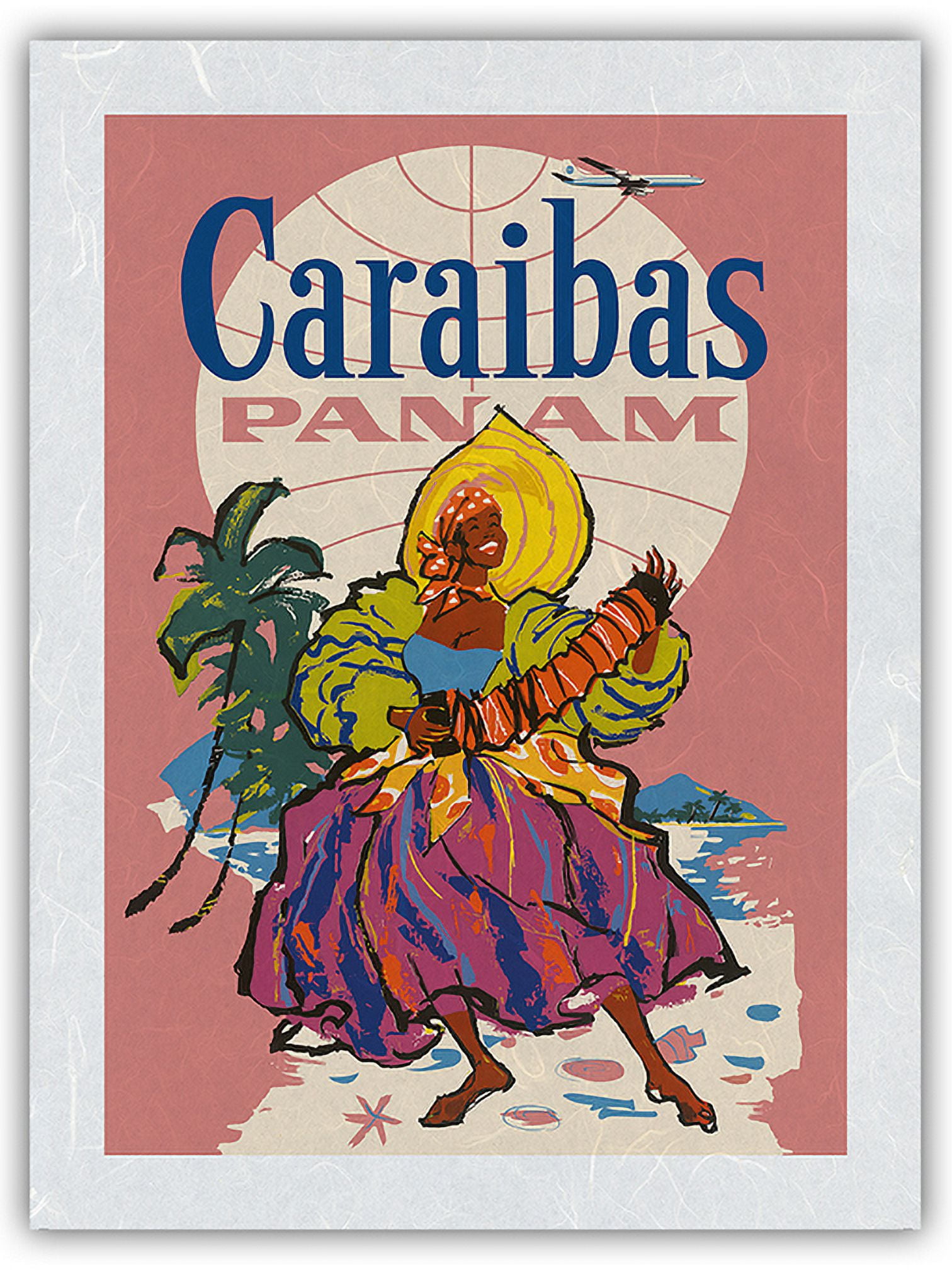 Caribbean (Caraibas) - Pan American World Airways - Vintage Airline Travel Poster c.1950s ...