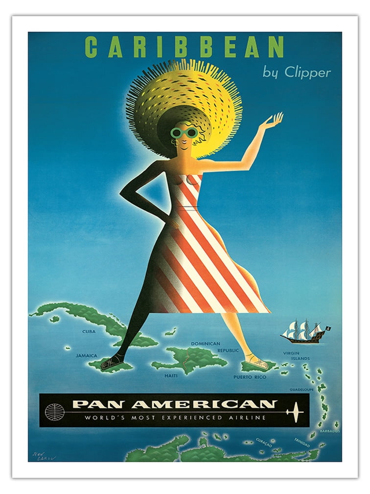 Caribbean by Clipper - Pan American World Airways - Vintage Airline Travel Poster by Jean Carlu ...