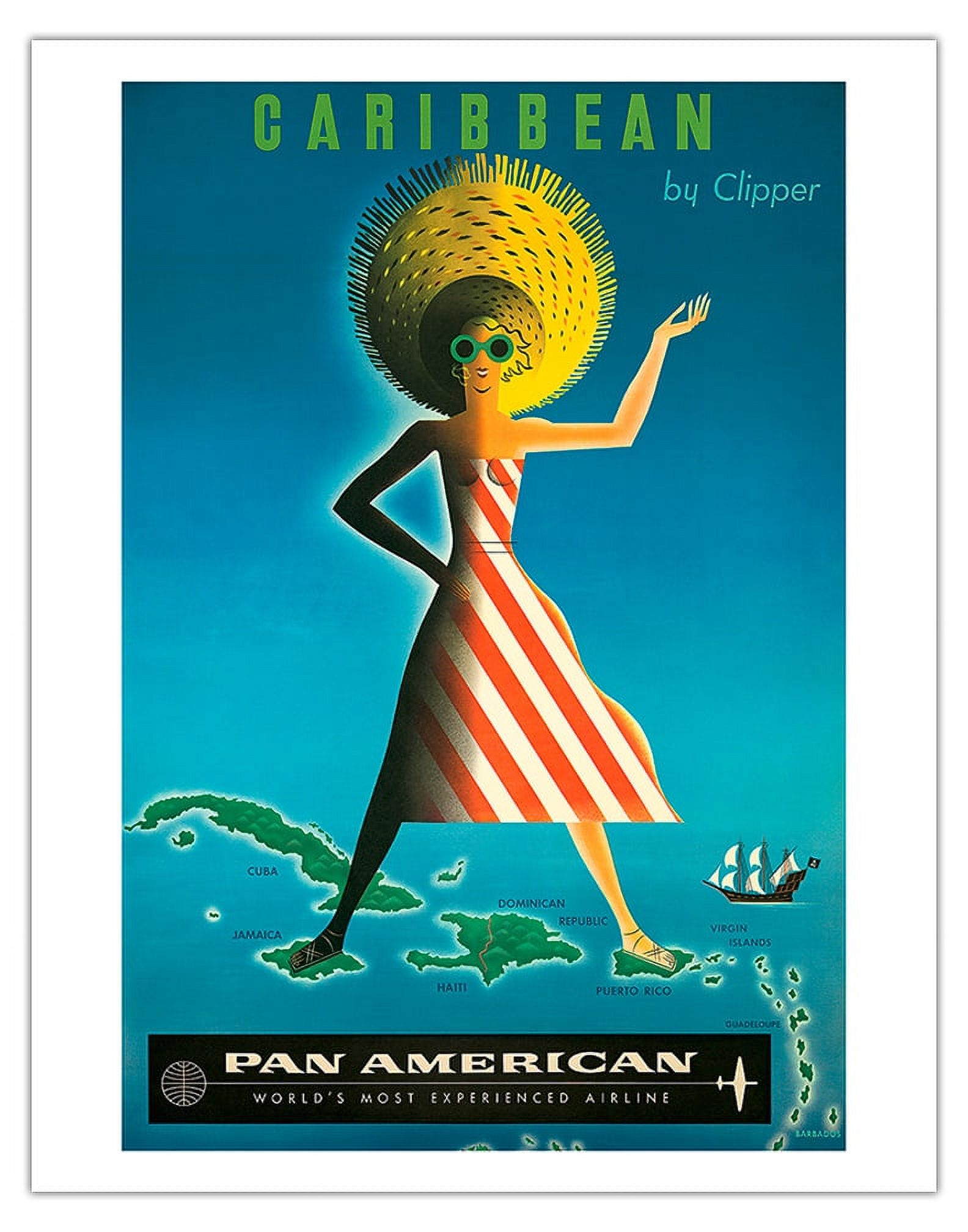 Caribbean by Clipper - Pan American World Airways - Vintage Airline Travel Poster by Jean Carlu ...