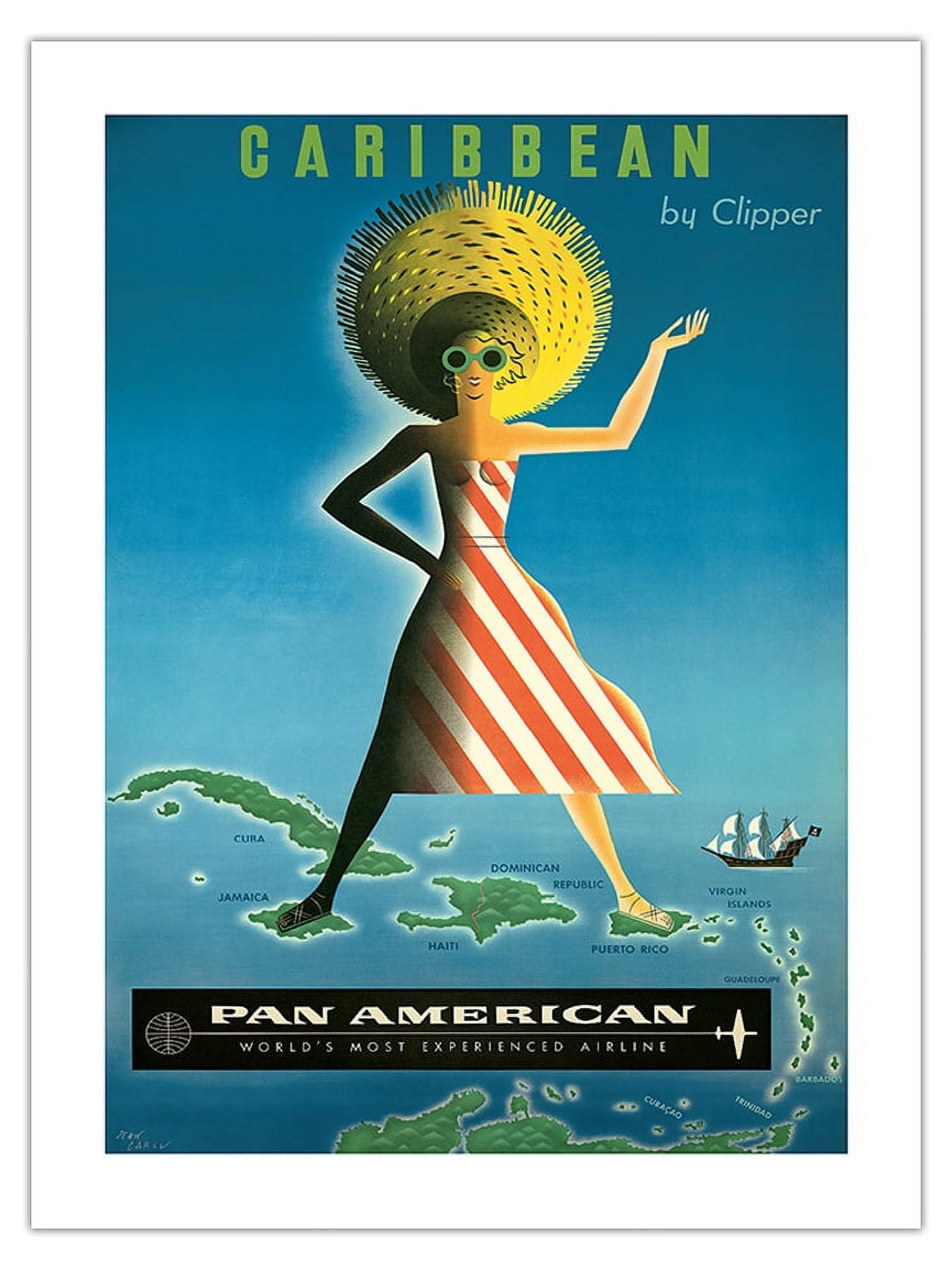 Caribbean by Clipper - Pan American World Airways - Vintage Airline Travel Poster by Jean Carlu ...