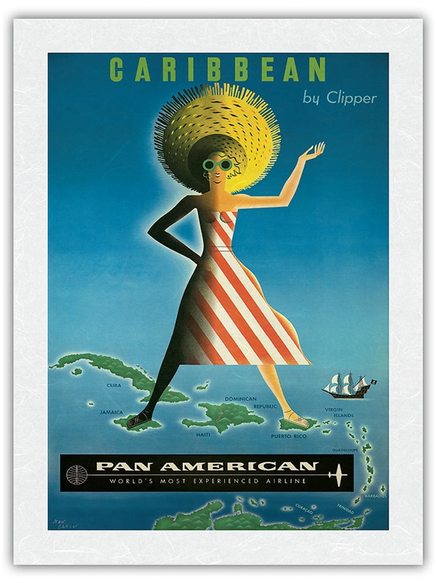 Caribbean by Clipper - Pan American World Airways - Vintage Airline Travel Poster by Jean Carlu ...