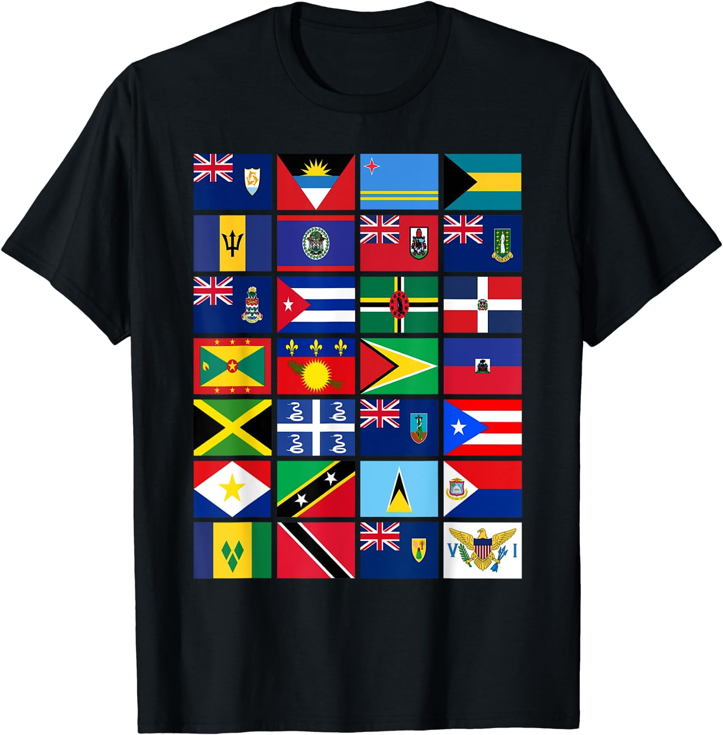 Caribbean Flags Unity Pride Souvenir Geography Gift T-Shirt Black ...