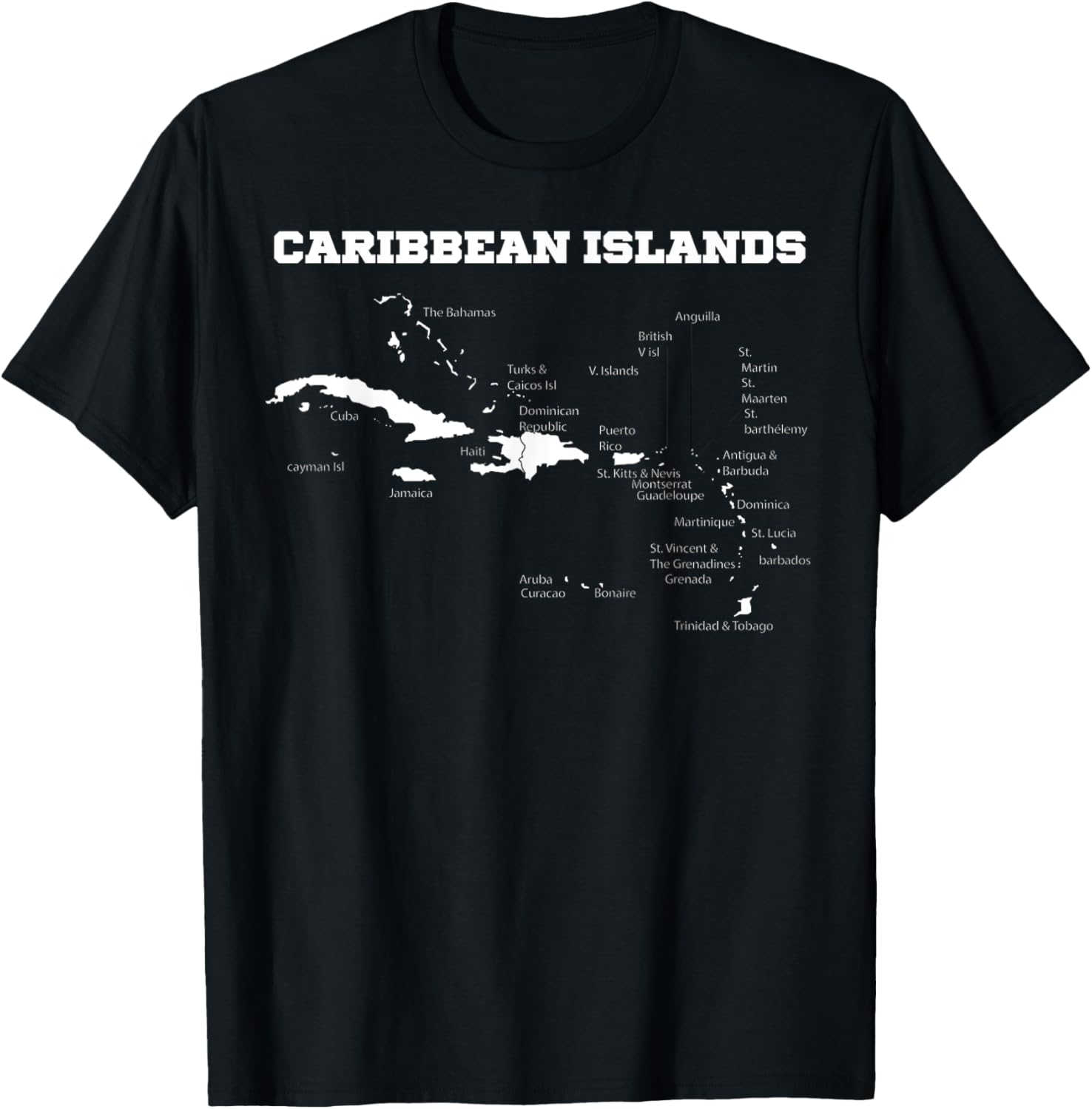 Caribbean Islands Map, West Indies Maps, caribbean Maps Tee T-Shirt ...