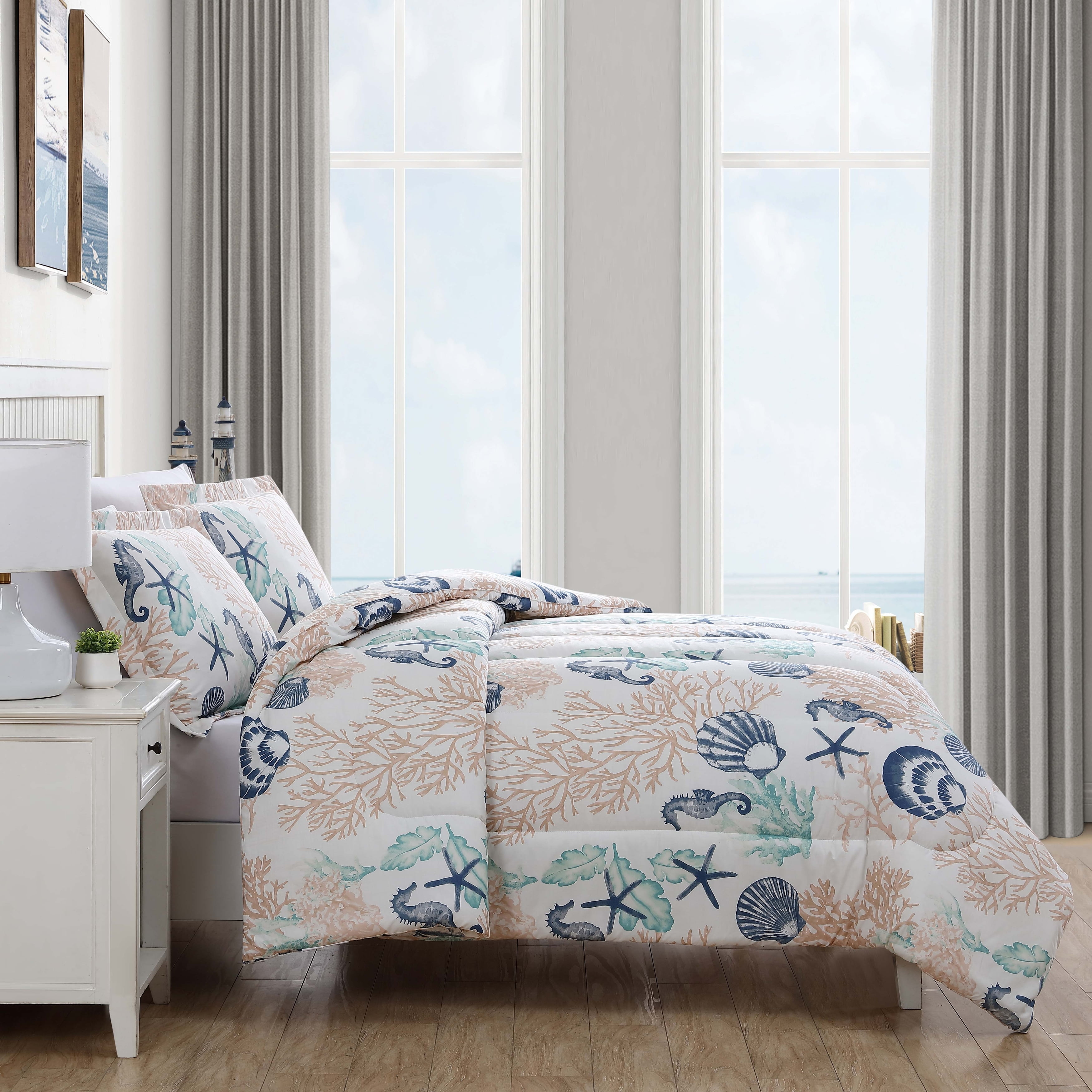 Caribbean Joe 3PC Comforter Set King - Seahorse Swimming - Walmart.com