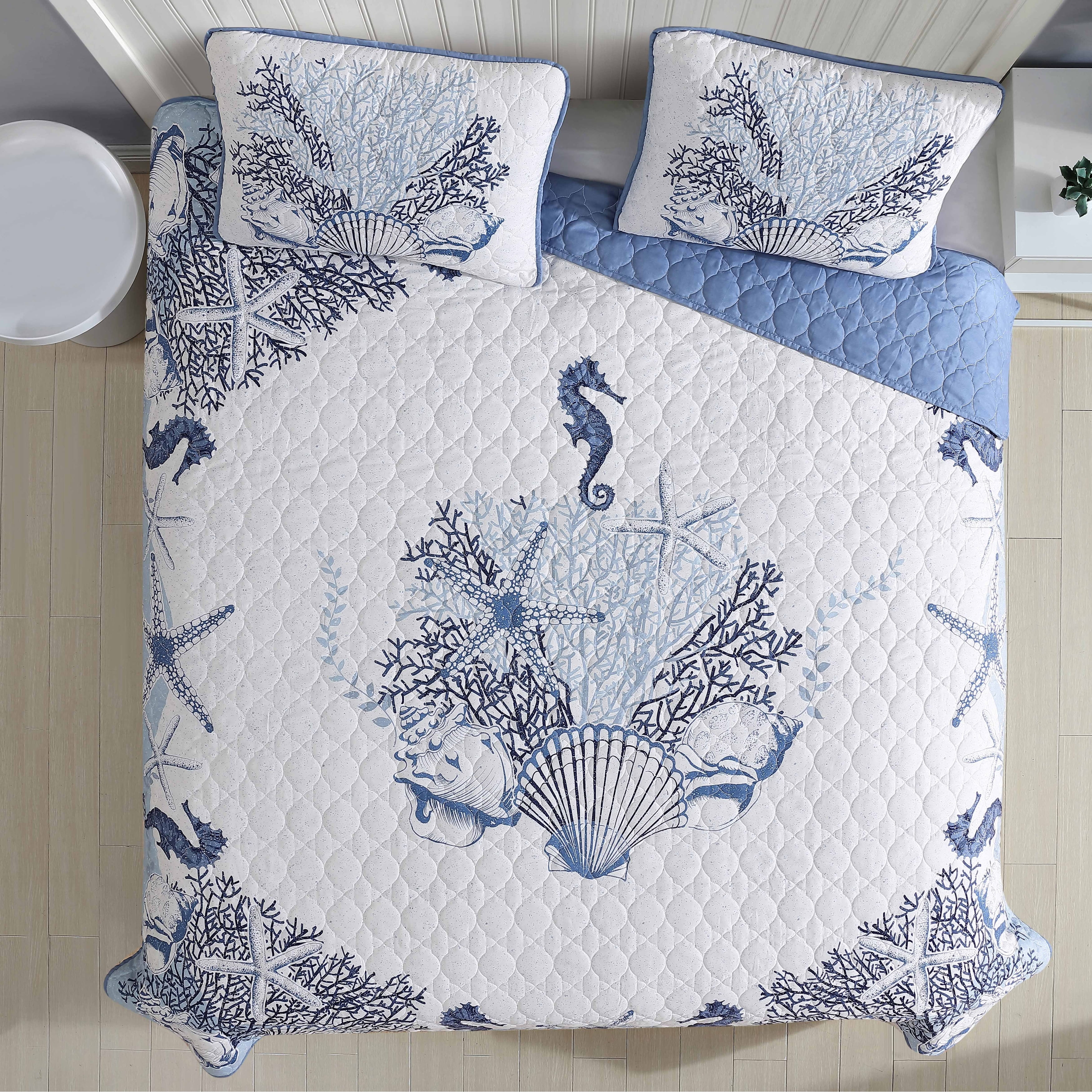 Caribbean Joe Coastal 3PC Quilt Set Beach Delight Denim - Full - Queen ...