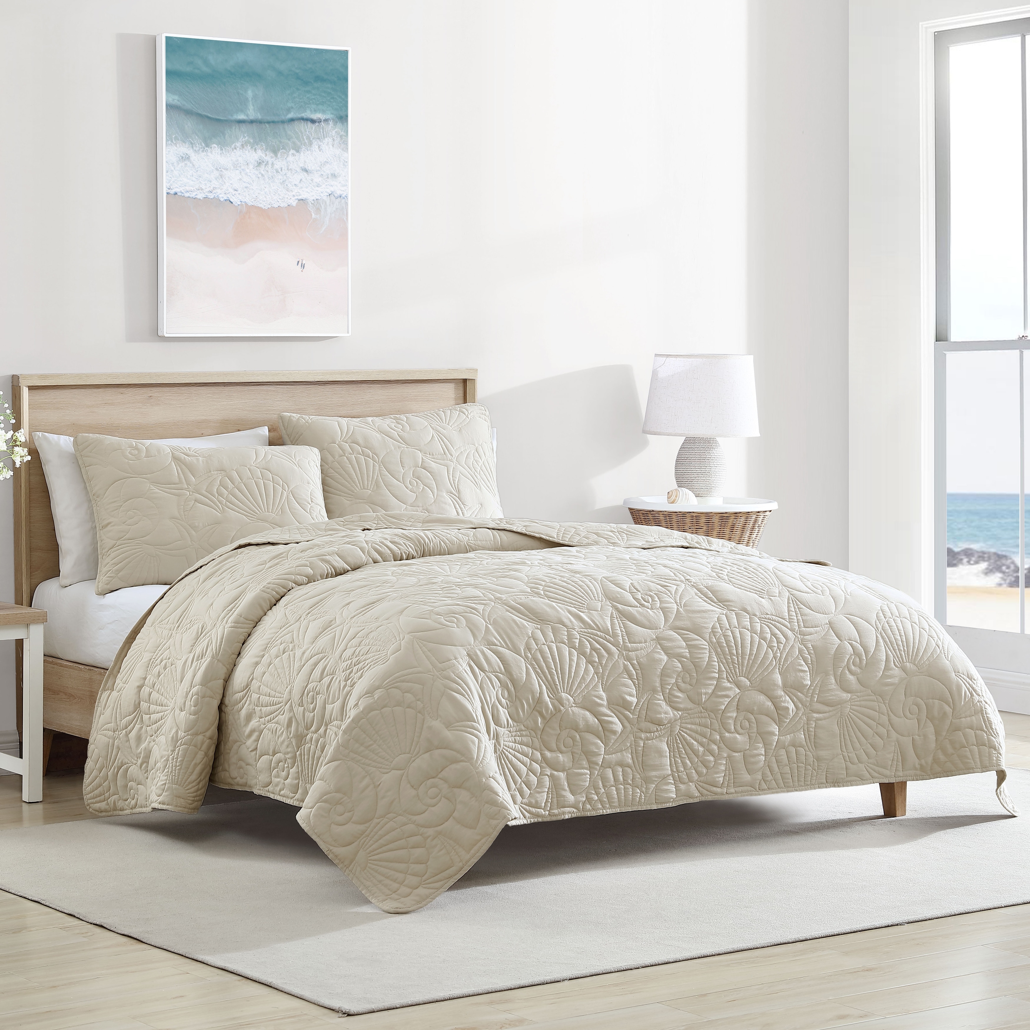 Caribbean Joe Solid Shell Outline Quilt Set Sand - Full - Queen ...