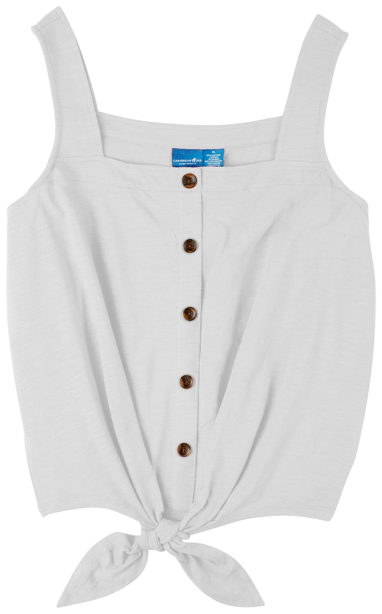 Caribbean Joe Womens Faux Button Placket Sleeveless Top Large White ...