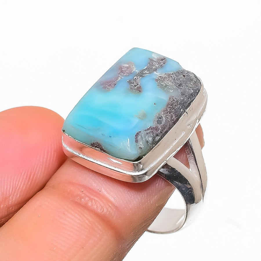 Caribbean Larimar Gemstone 925 Sterling Silver Jewelry Ring Size 8.5 ...
