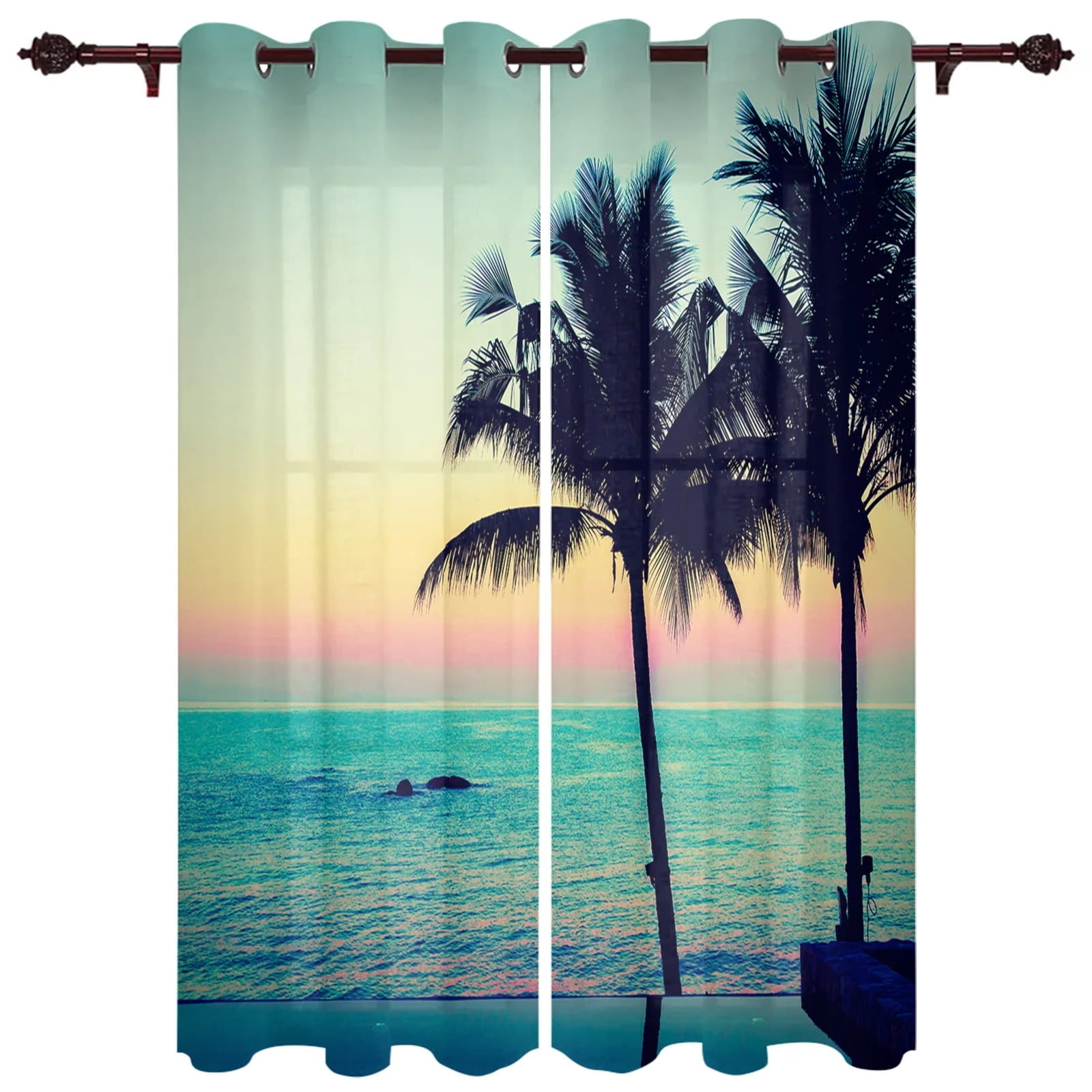 Caribbean Ocean Scenery Window Curtains Scenic Curtains for Living Room ...