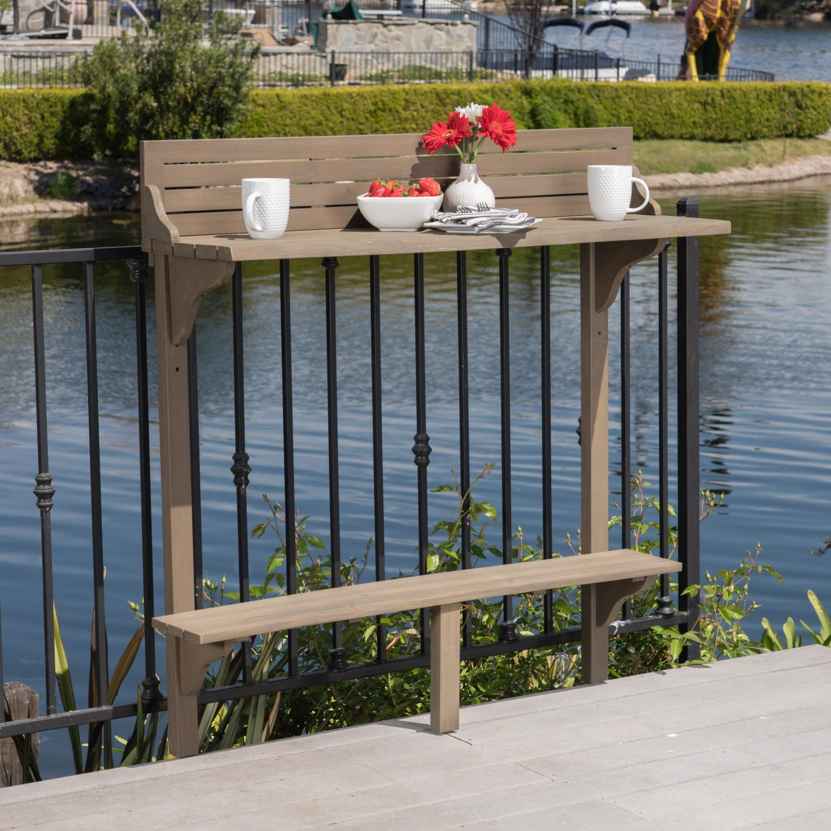 Caribbean Outdoor Wood Balcony Bar Table, Gray Finish - Walmart.com