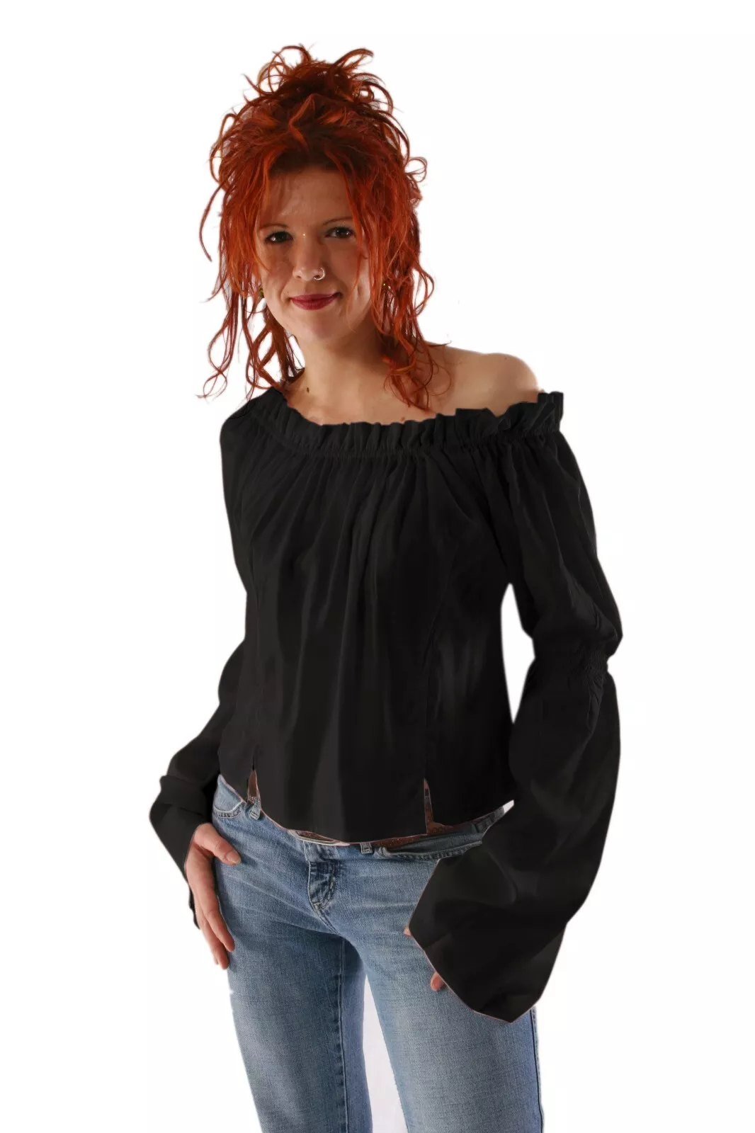 Caribbean Pirate Renaissance Wench Medieval Costume Girl Black Blouse ...