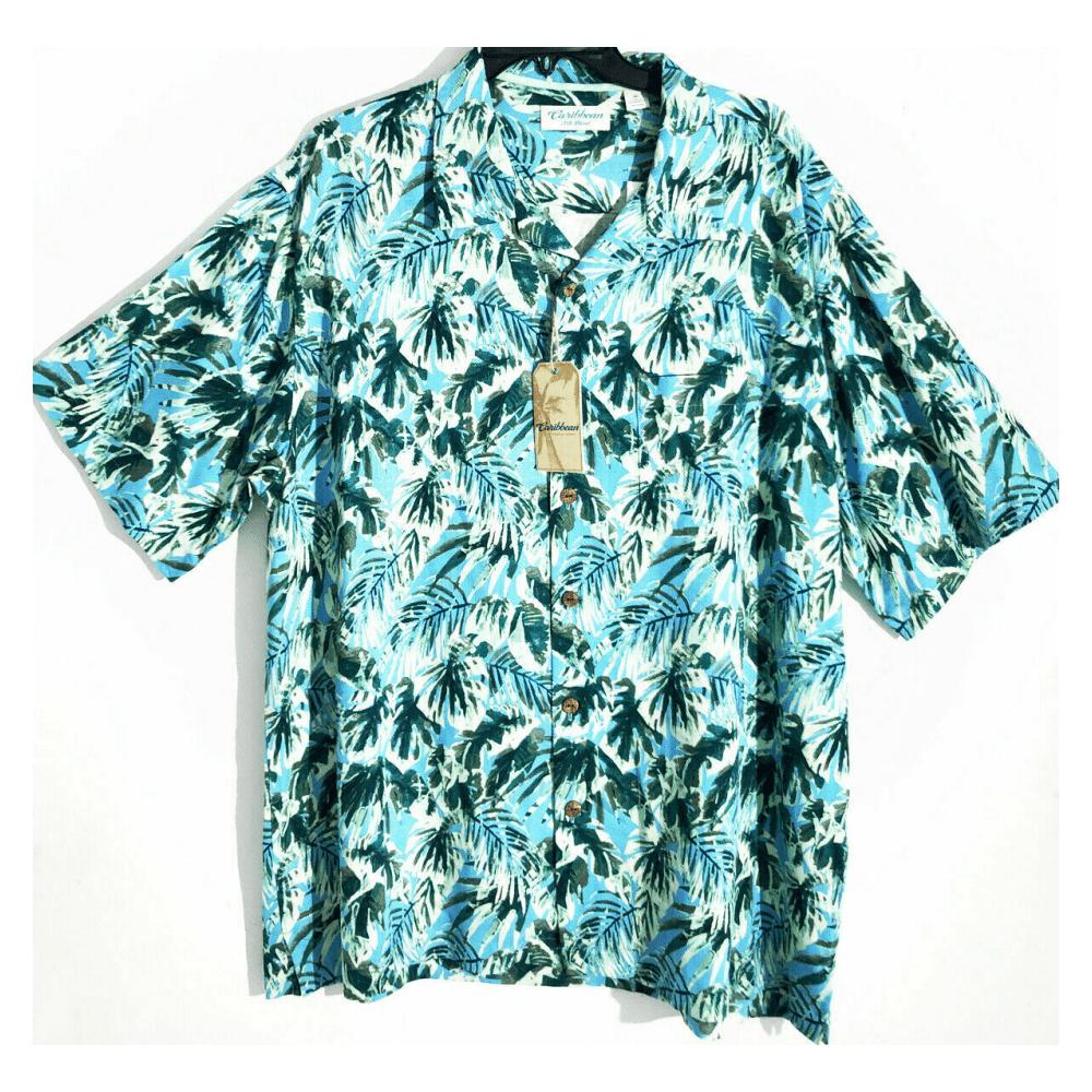 Caribbean Roundtree and Yorke Men Short Sleeve Button Up Silk Blend ...