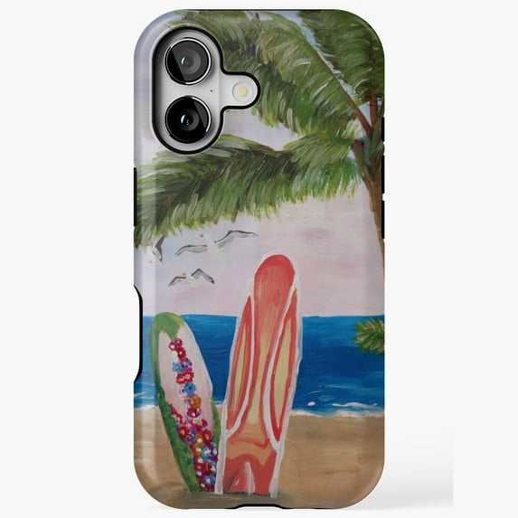 Caribbean Strand with Surf Boards Tropical Art iPhone Case 17 to 11 Pro ...