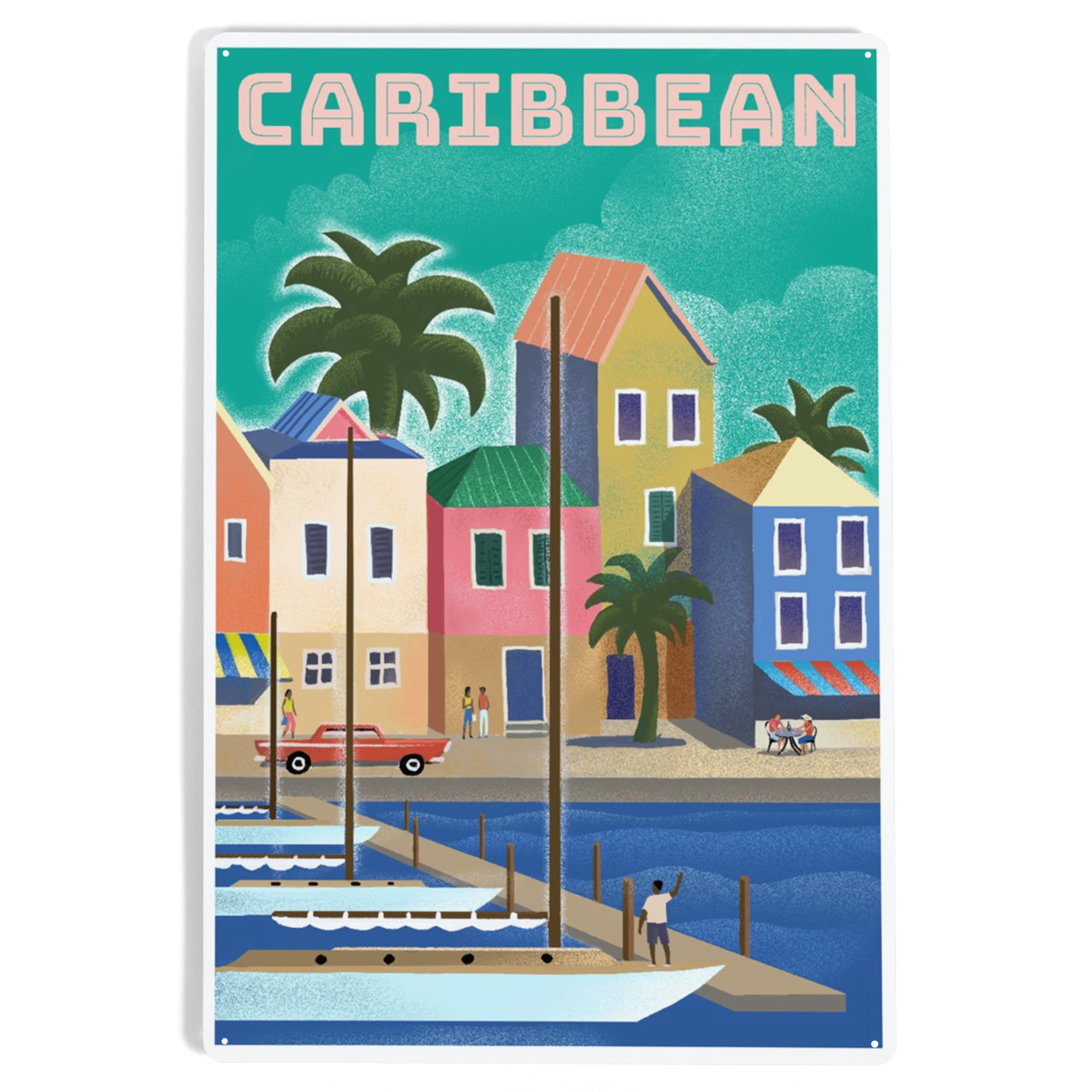 Caribbean, Waterside Dock, Lithograph (12x18 Aluminum Art, Indoor ...