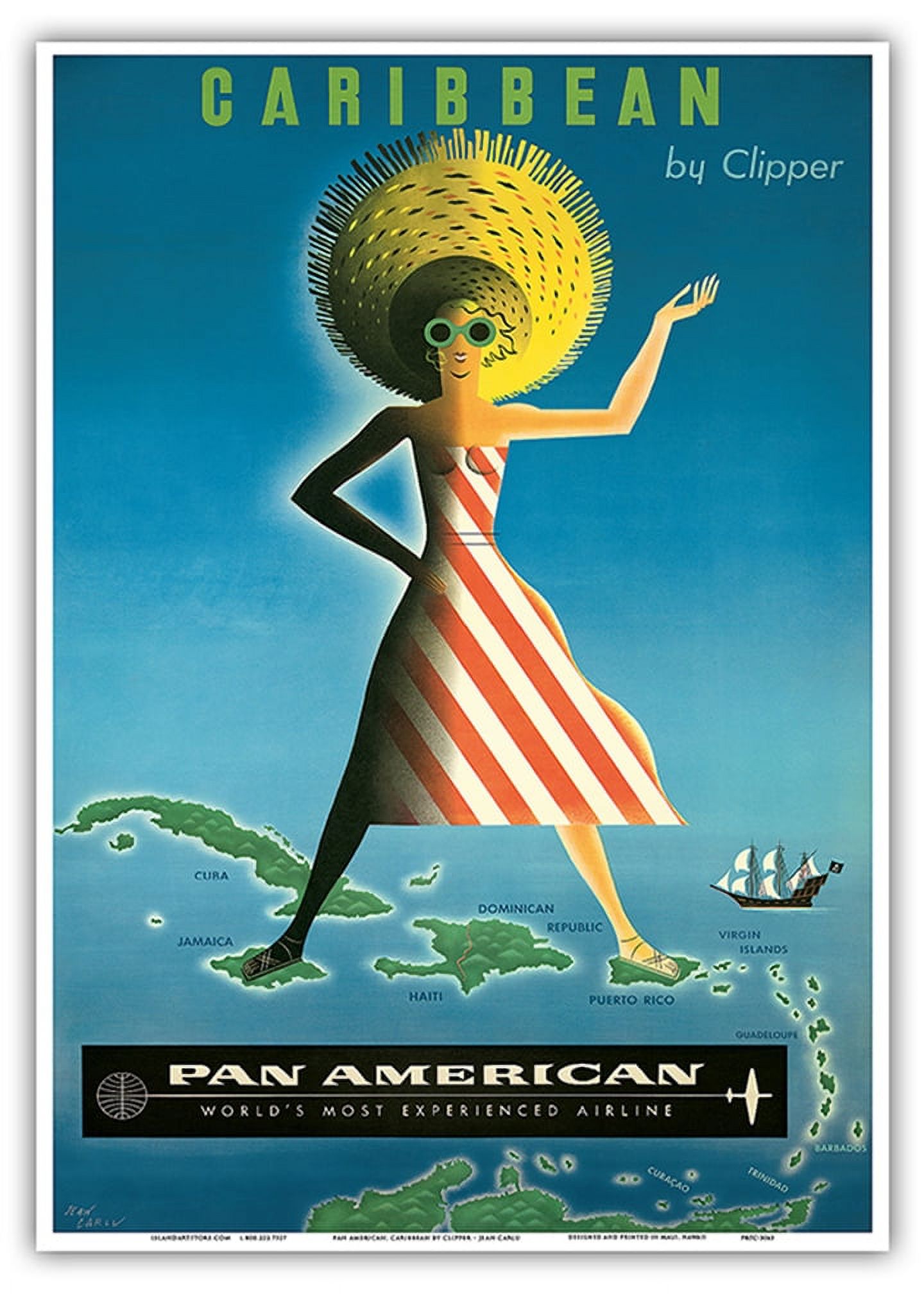 Caribbean by Clipper - Pan American World Airways - Vintage Airline Travel Poster by Jean Carlu ...