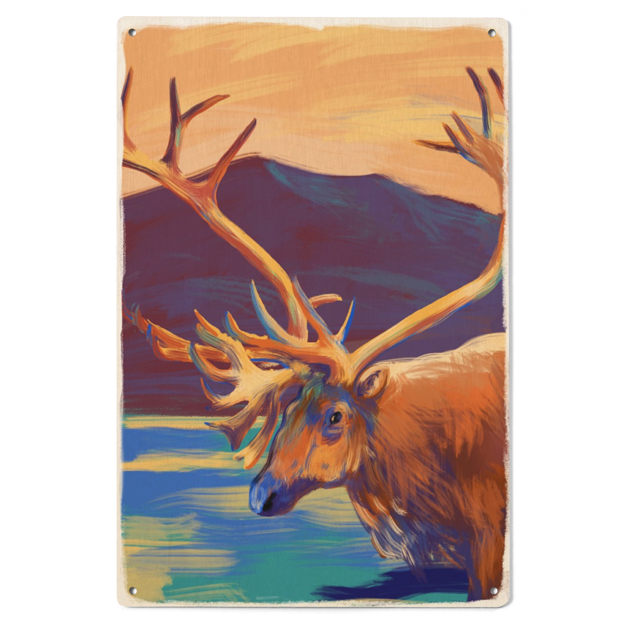 Caribou, Vivid Birch Wood Wall Sign (6x9 Rustic Home Decor, Ready to ...