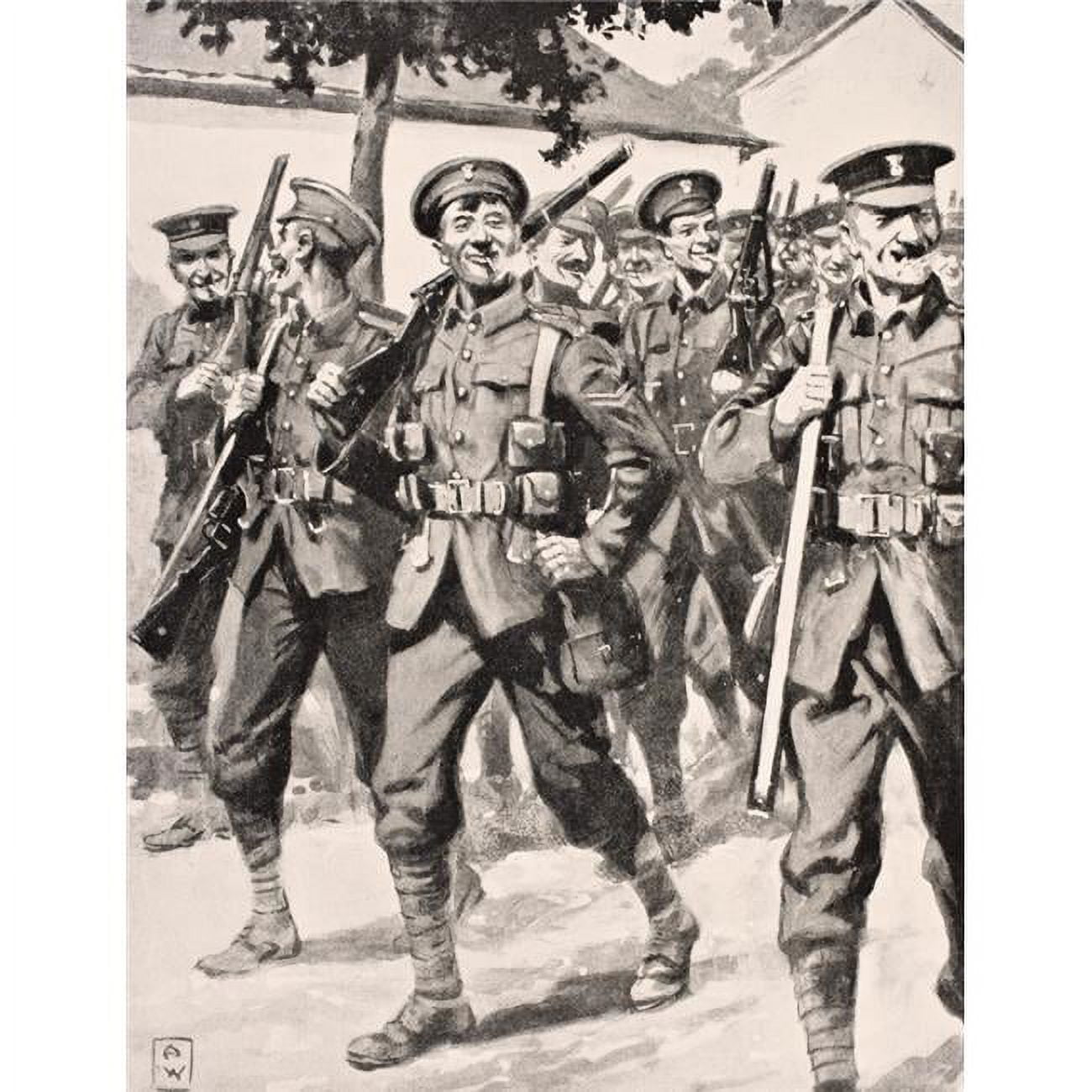 Caricature-Like Drawing of Confident British Troops On Way To Front ...