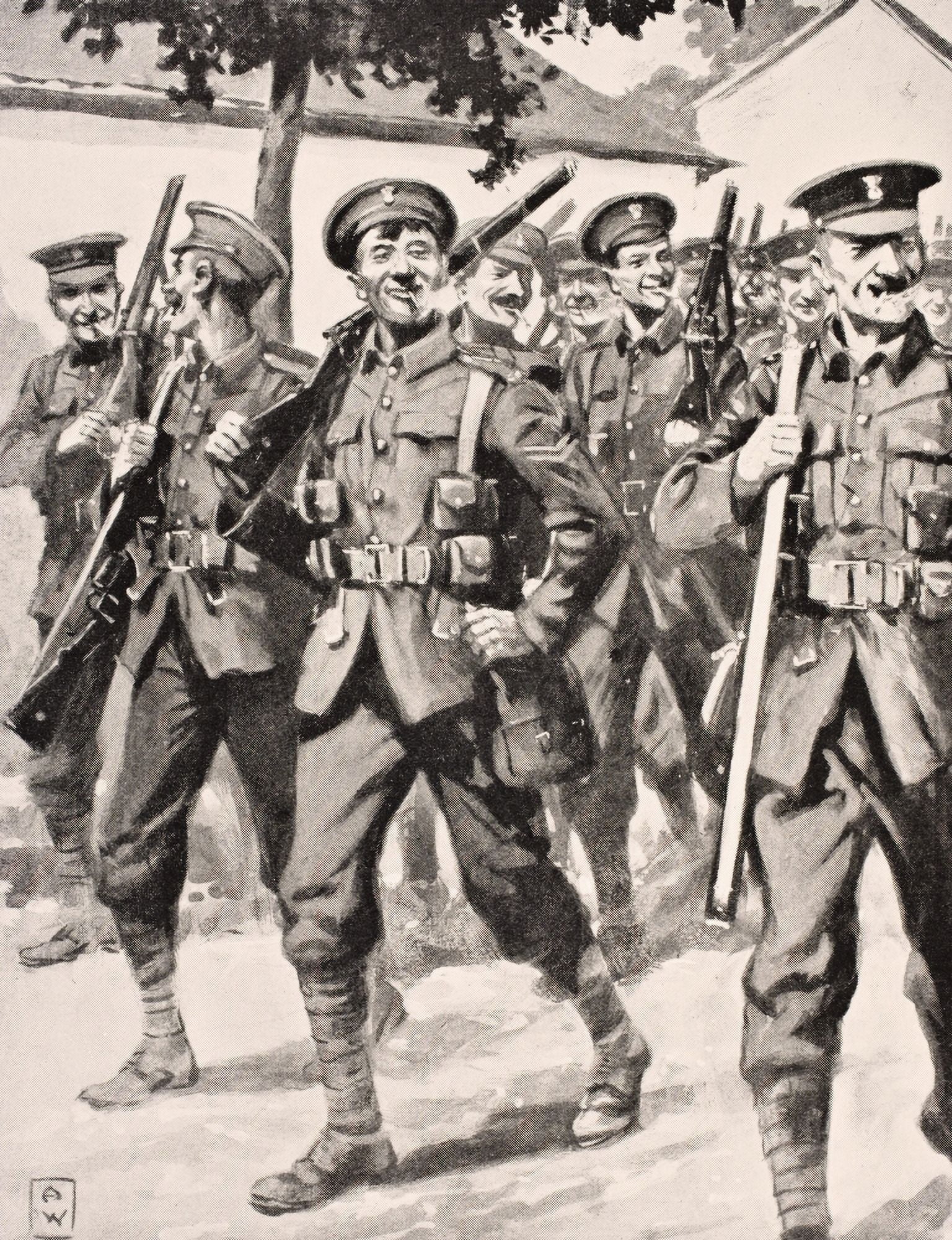 Caricature-Like Drawing Of Confident British Troops On Way To Front ...