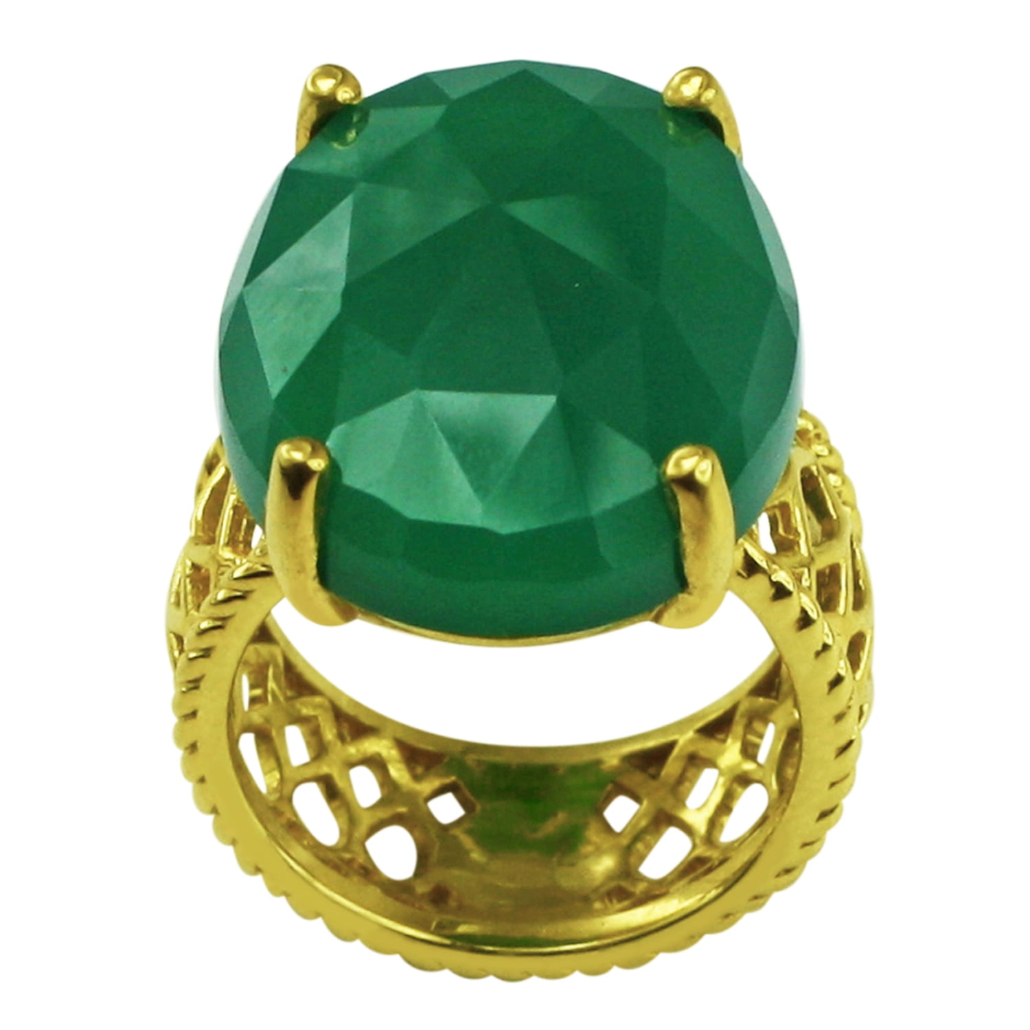 Carillon 925 Sterling Silver 20.72 Ctw Oval Green Onyx Gold Finish ...