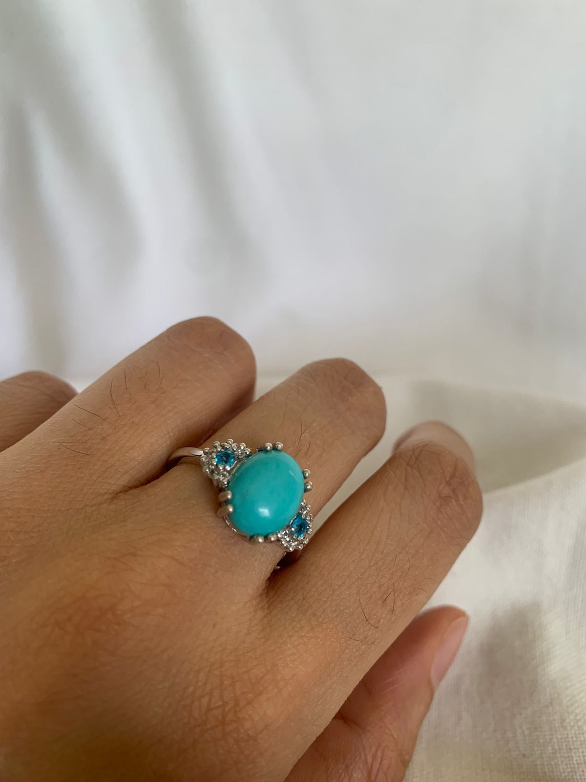 Carillon Turquoise Ring, Gemstone Cluster 2.88 ct 925 Sterling Silver ...