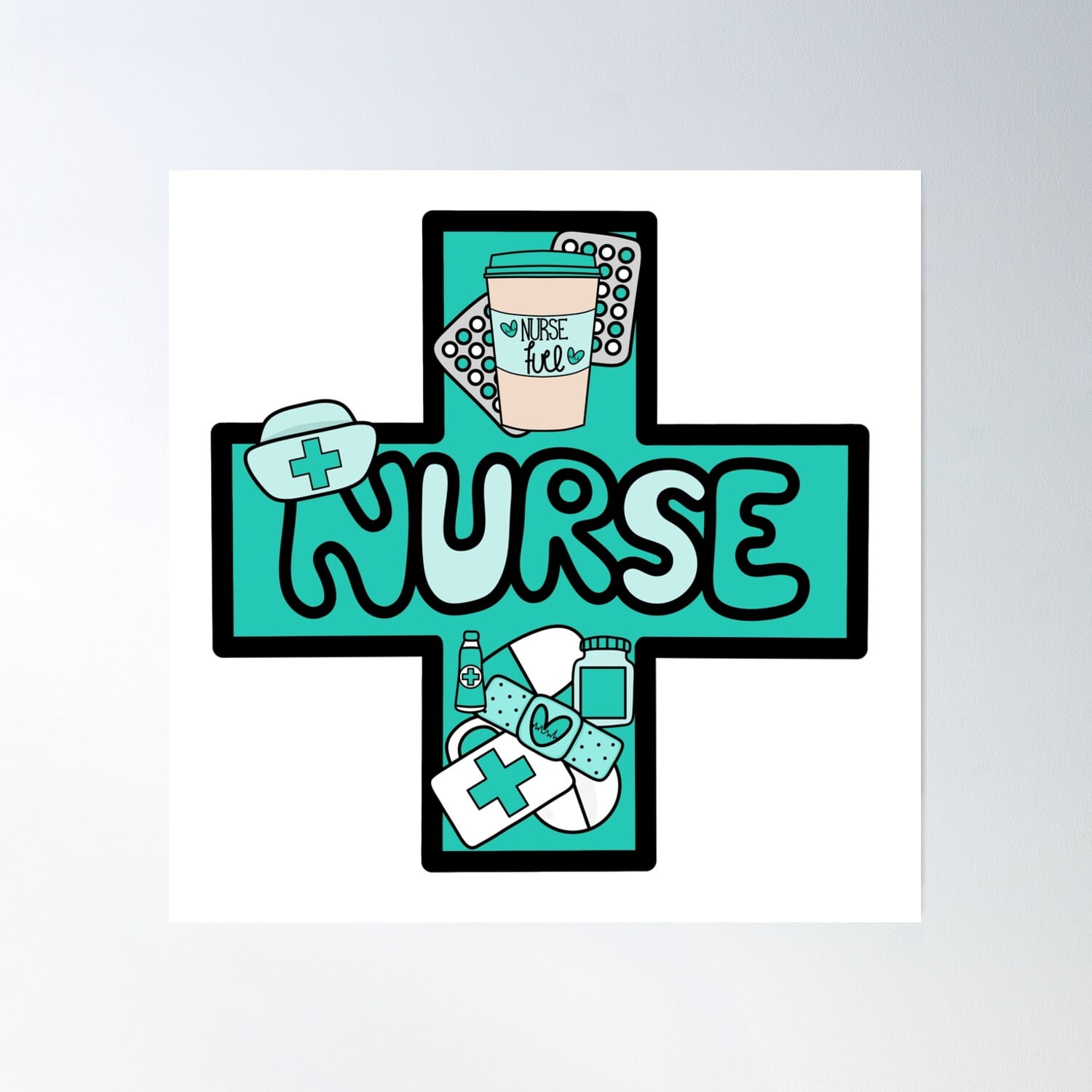 Caring Nurse Blue / Cross Poster Wall Art, Modern Wall Decor, 30x30 ...