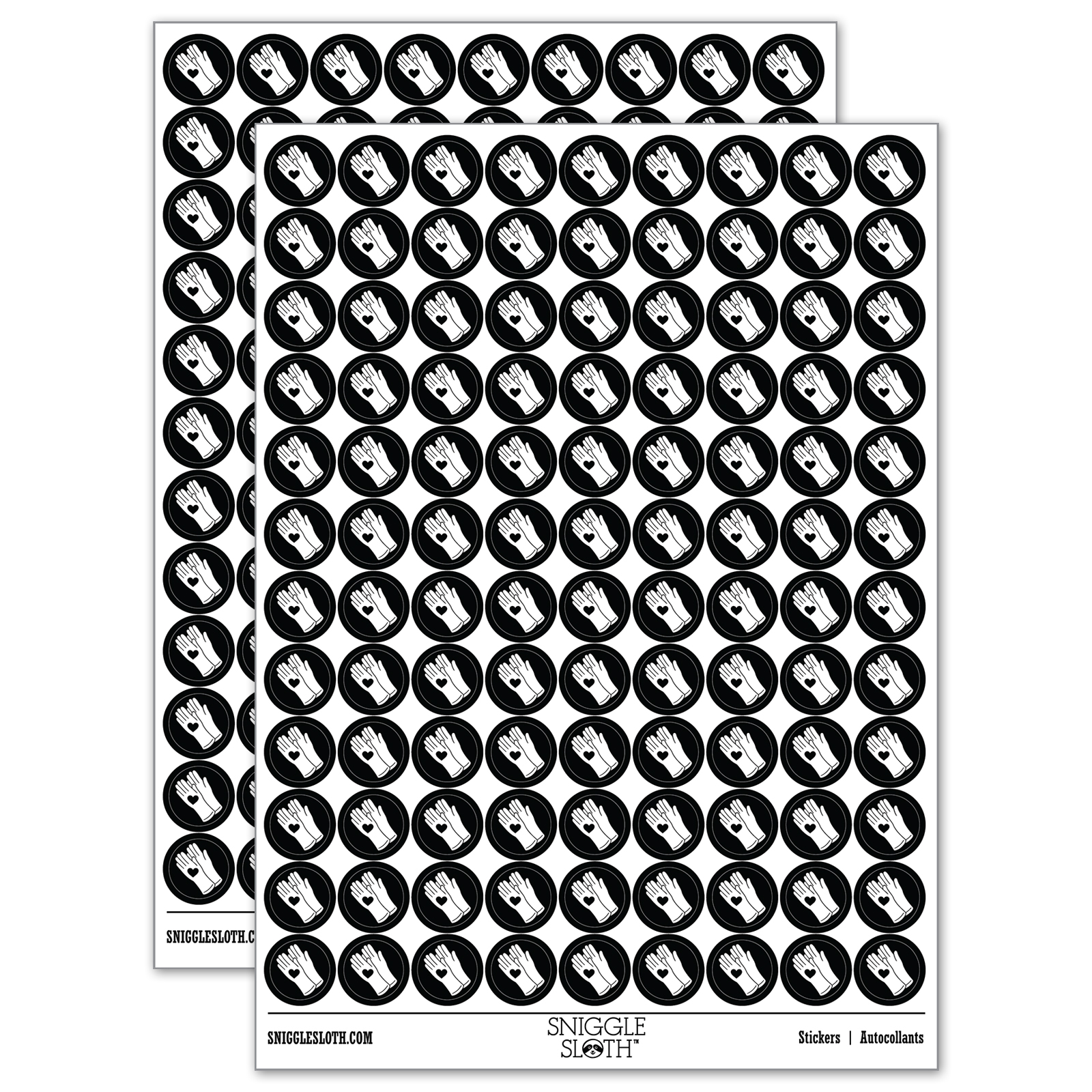 Caring Rubber Gloves Sanitizing Heart 200+ Round Stickers - Black ...