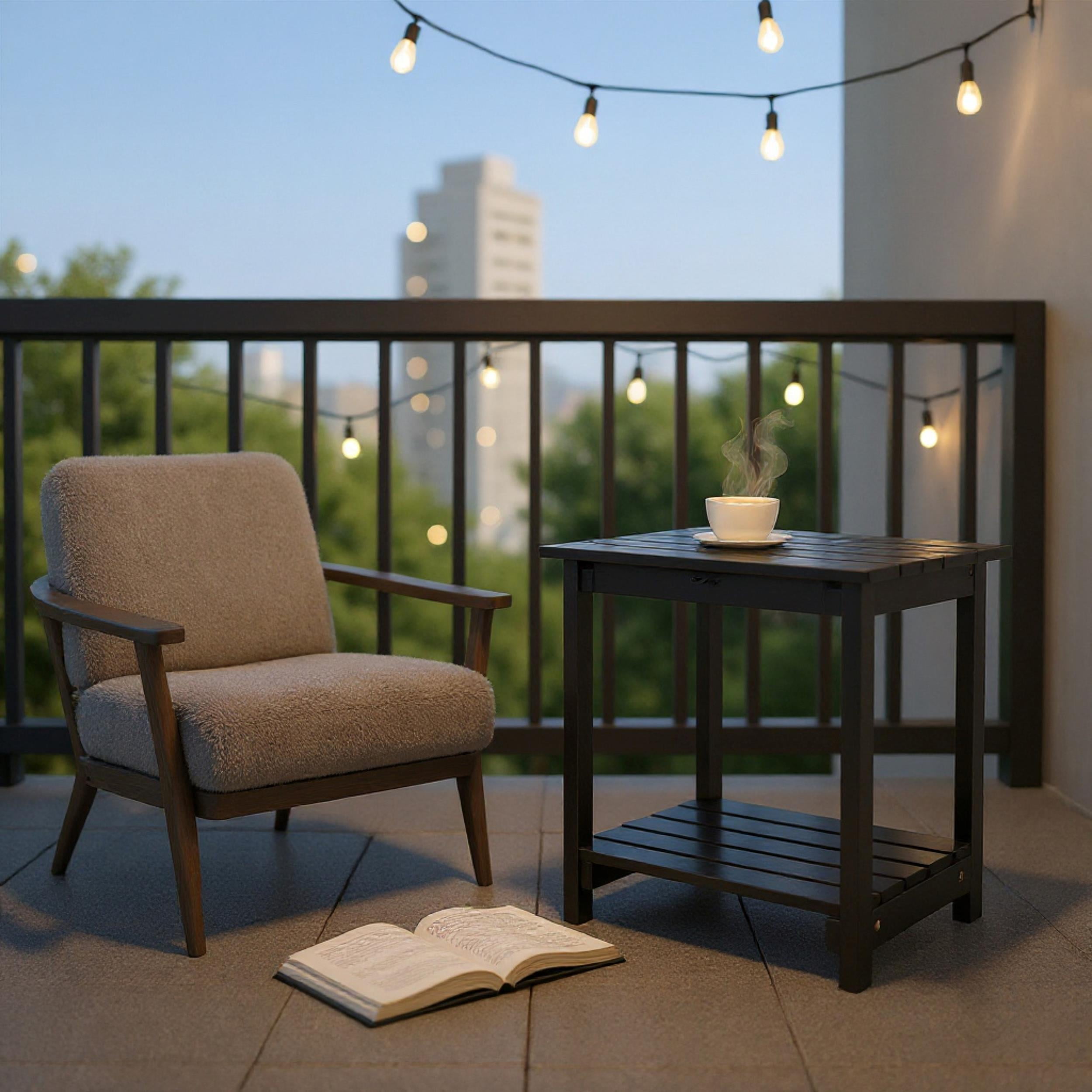 Carisle Outdoor 2-Tier Acacia Wood Accent Patio Side Table in Black ...