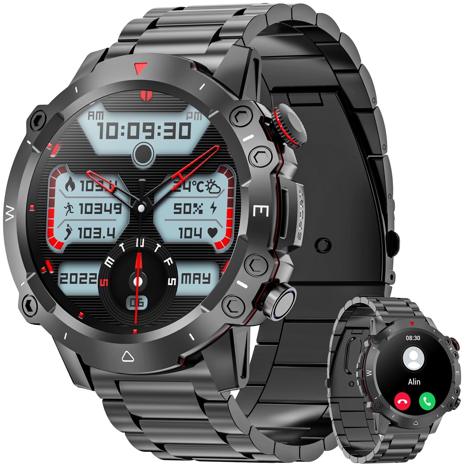 Carkira Men Smart Watch 1.46-Inch IP67 Waterproof with Fitness Heart ...