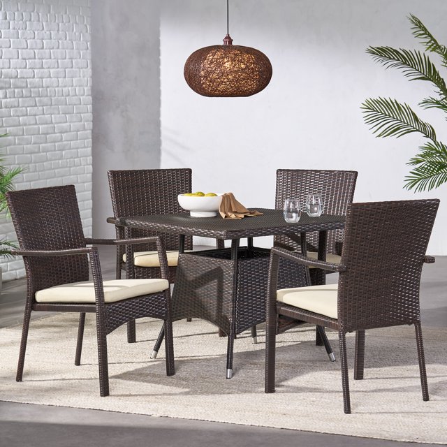 Carl 5 Piece Outdoor Square Wicker Dining Set, Multibrown - Walmart.com