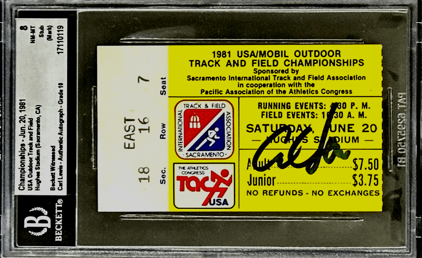 Carl Lewis Signed 1981 USA Outdoor Track-Field Championships Beckett ...