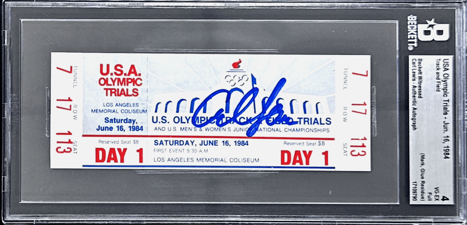 Carl Lewis Signed 1984 US Olympic Trials Day 1 Beckett Ticket Stub ...