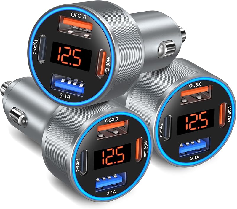 CarlLikeit 3 Pack 65W USB C Car Charger, 4-Port Dual USB-C & USB-A ...