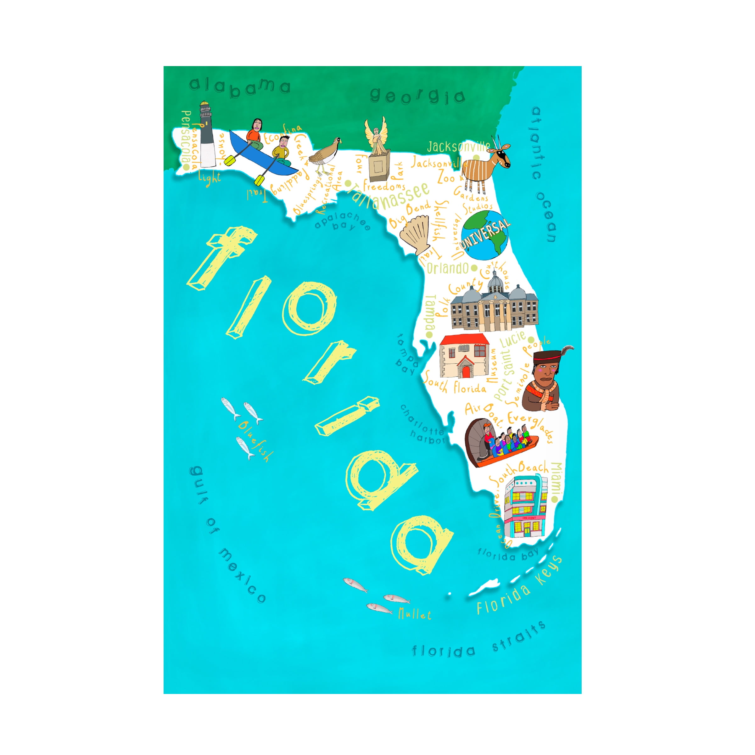 Carla Daly 'Illustrated State Maps Florida' Canvas Art - Walmart.com