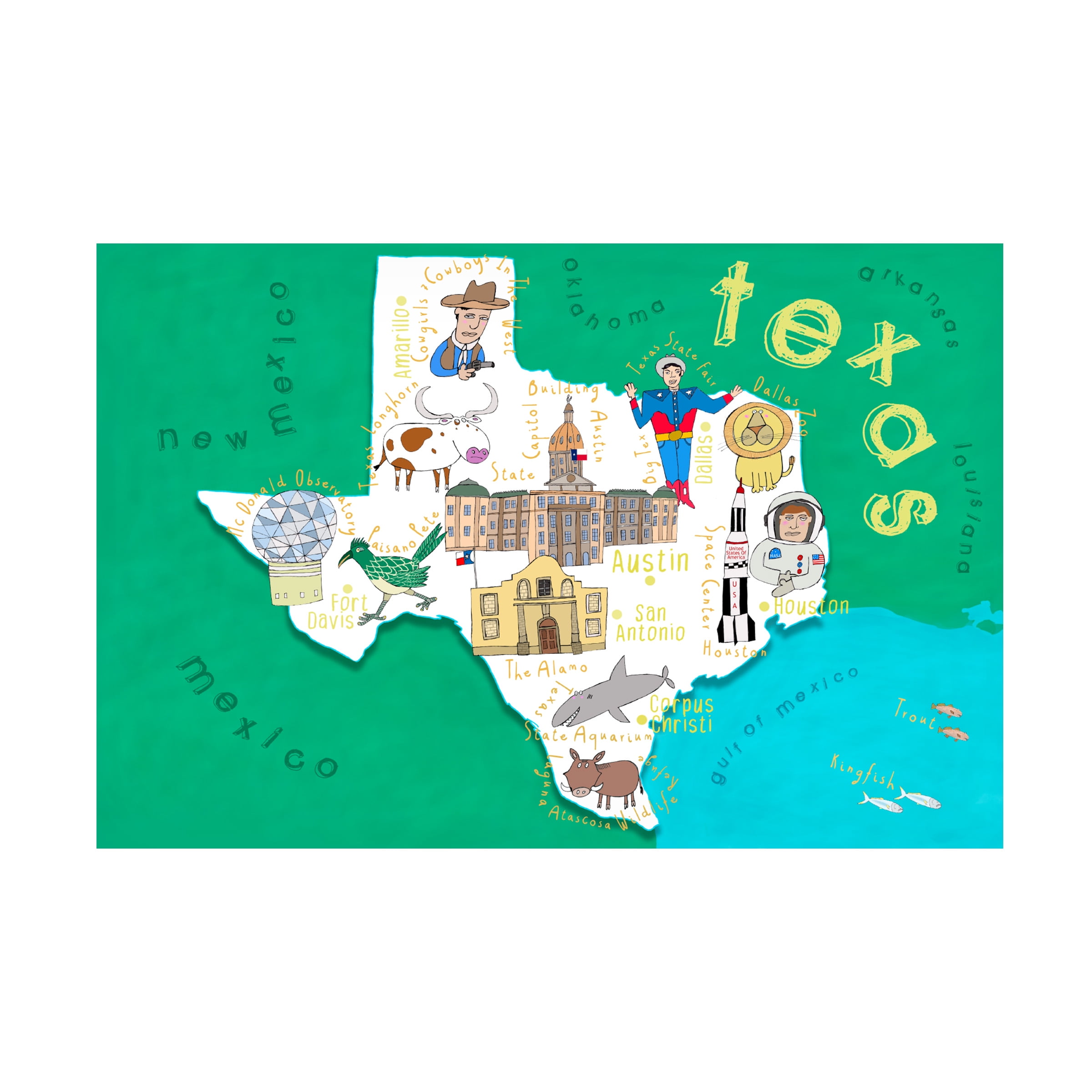 Carla Daly 'Illustrated State Maps Texas' Canvas Art - Walmart.com