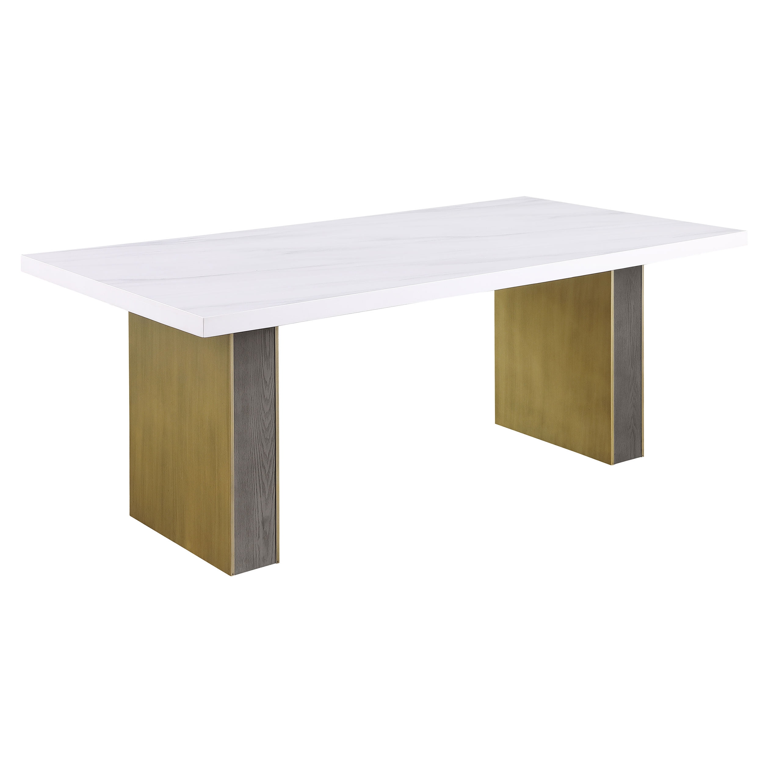 Carla Rectangular Dining Table with Cultured Carrara Marble Top White and Gold - Walmart.com