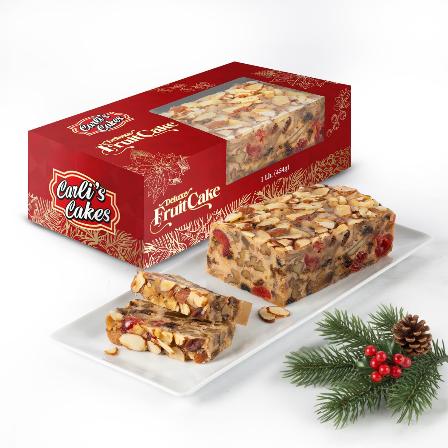 Carli’s Cakes Deluxe Fruit Cake, 1 lb. - Gourmet Holiday Fruitcake with ...