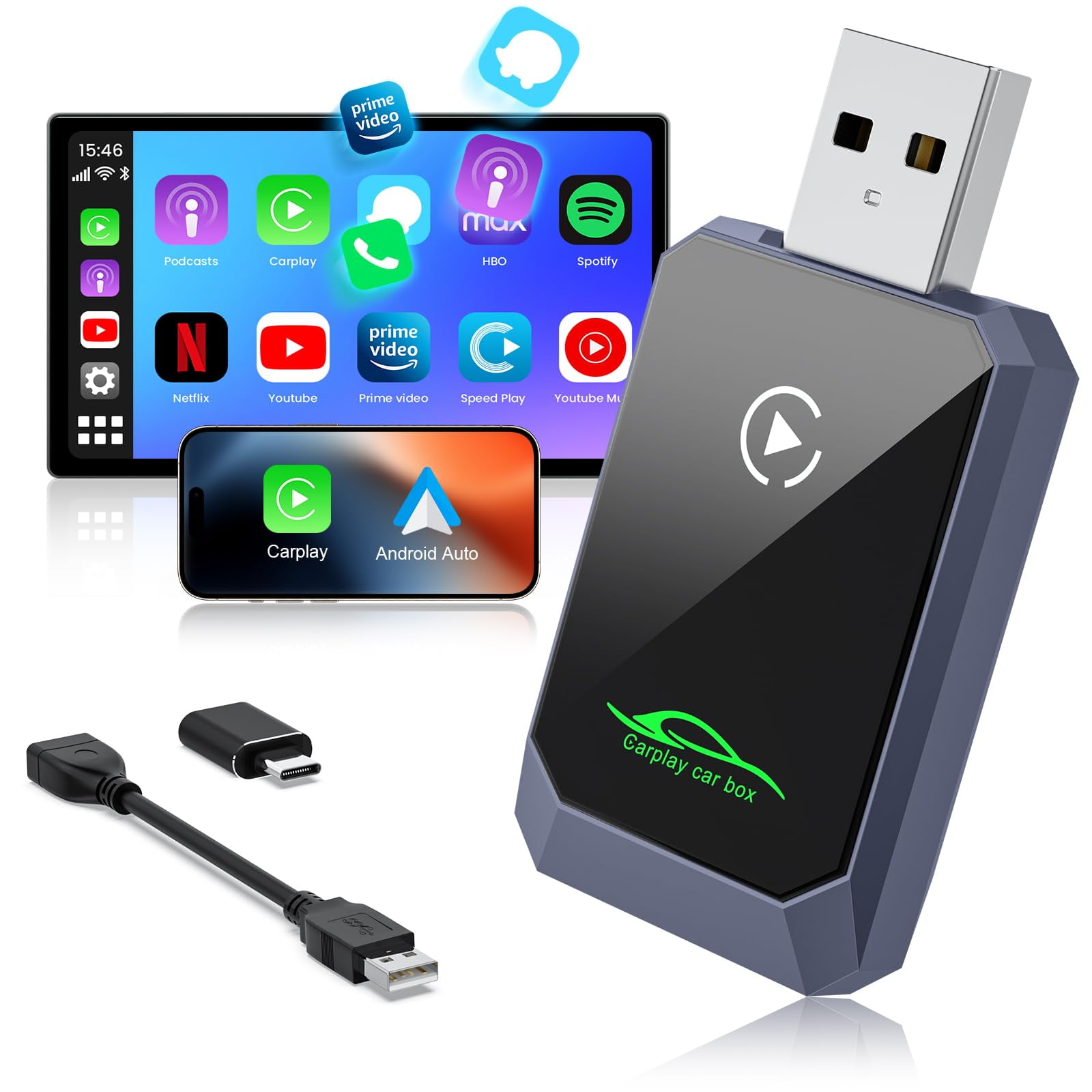 Carlikeit Wireless Carplay Adapter for iPhone, Android Auto Wireless ...
