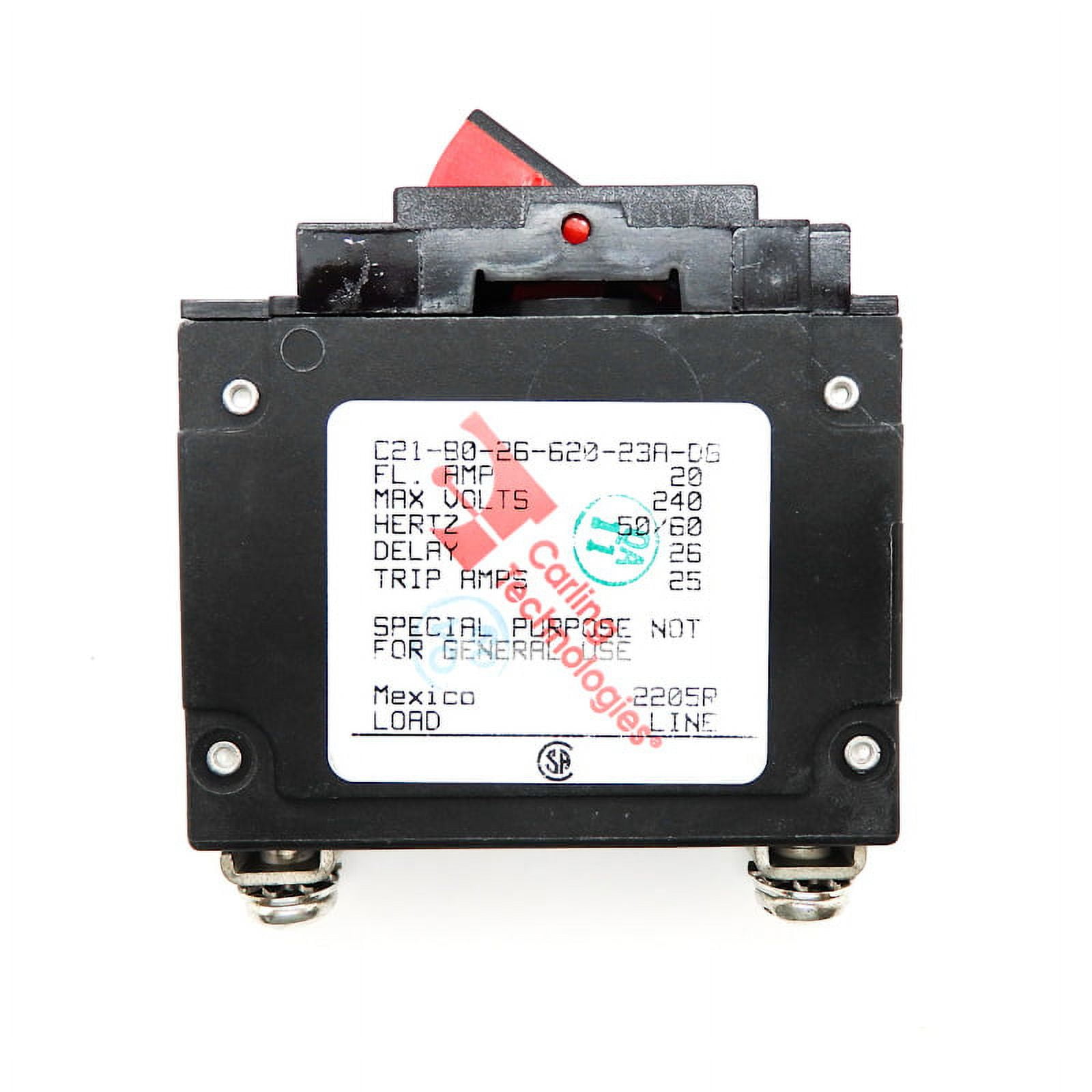 Carling Technologies 1-Pole 20A 50/60Hz Circuit Breaker C21-B0-26-620 ...