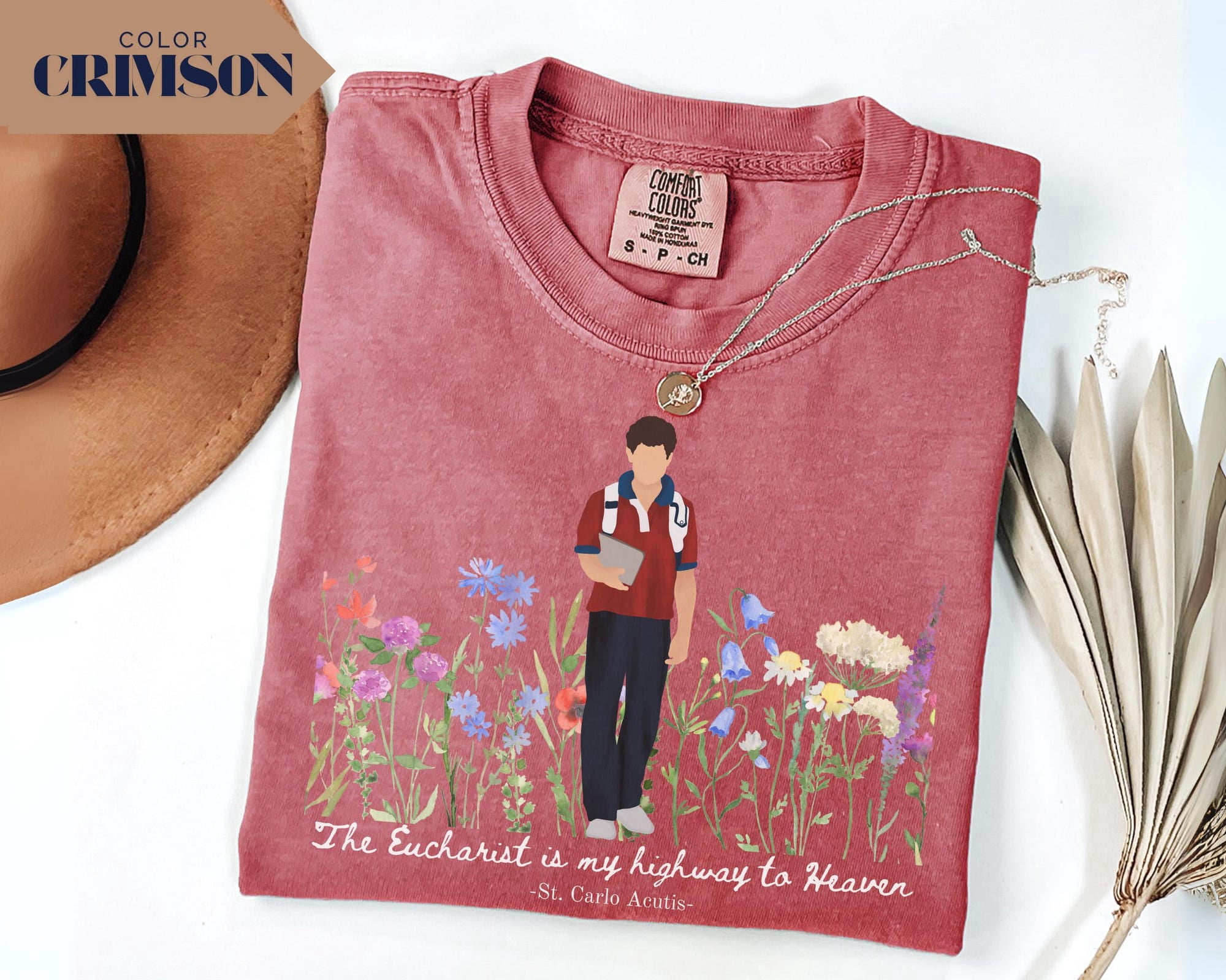 Carlo Acutis Catholic TShirt Eucharist Floral Design - Walmart.com