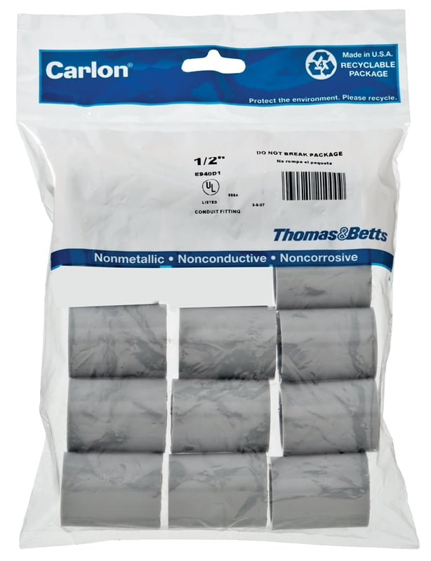 Carlon E940D10-UPC Conduit Coupling, 1/2 in Socket, 0.728 in ID x 1. ...