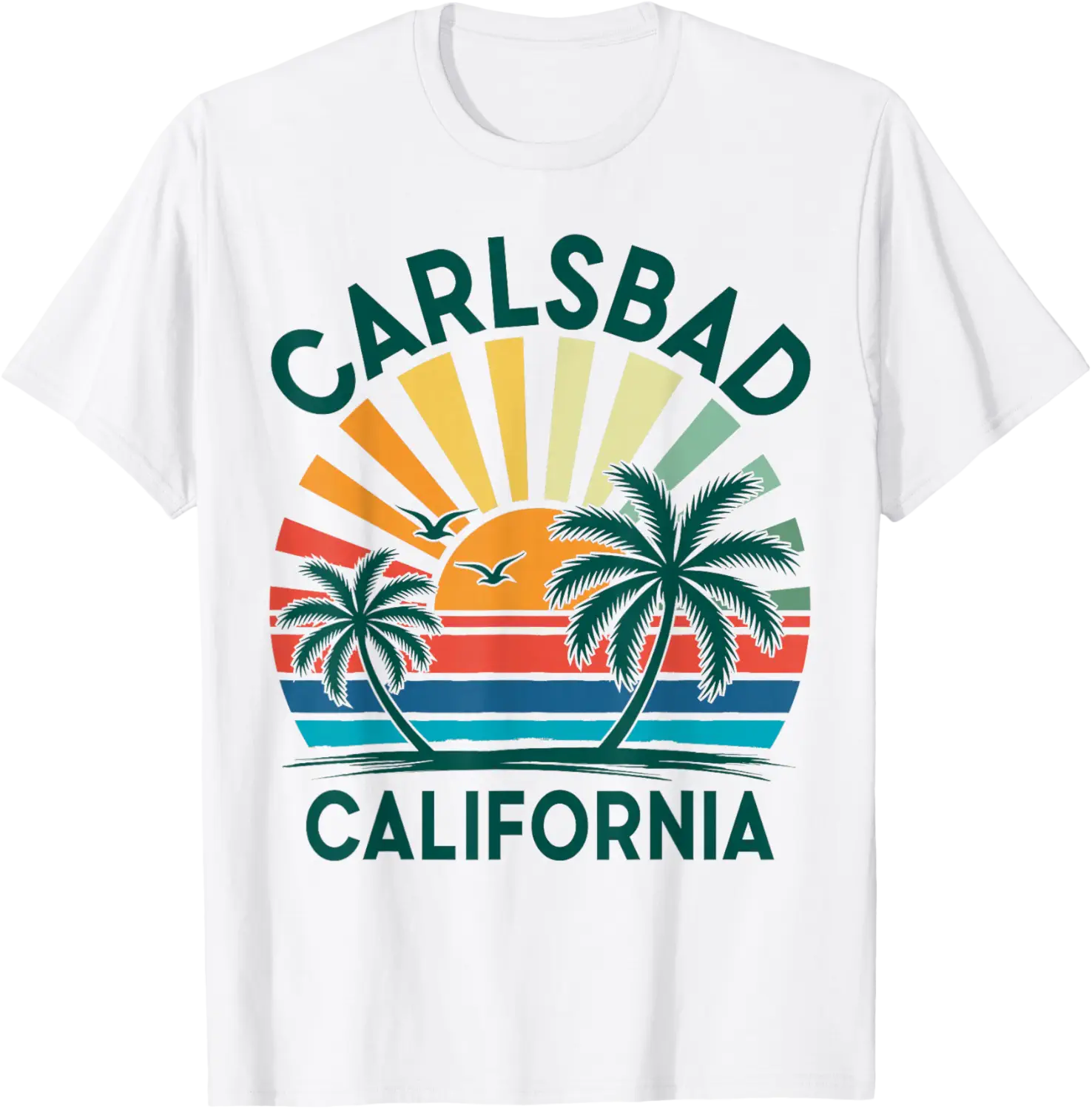 Carlsbad Beach California Vacation Retro Sunset Vintage T-Shirt ...