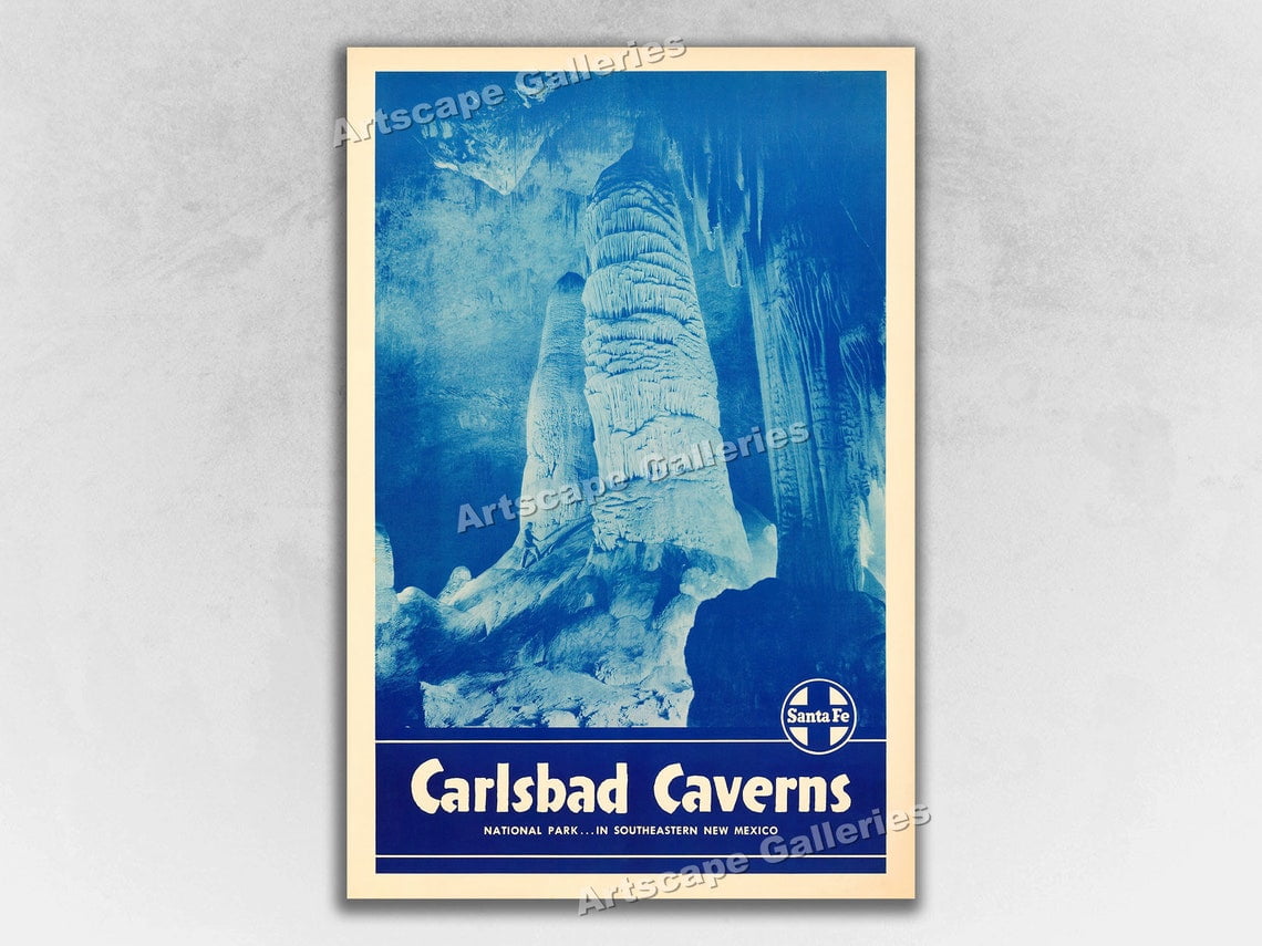Carlsbad Caverns 1930s Santa Fe Railroad Vintage Style National Park ...