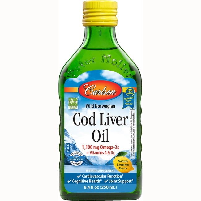 Carlson Wild Norwegian Cod Liver Oil - Lemon 8.4 fl oz Liq - Walmart ...