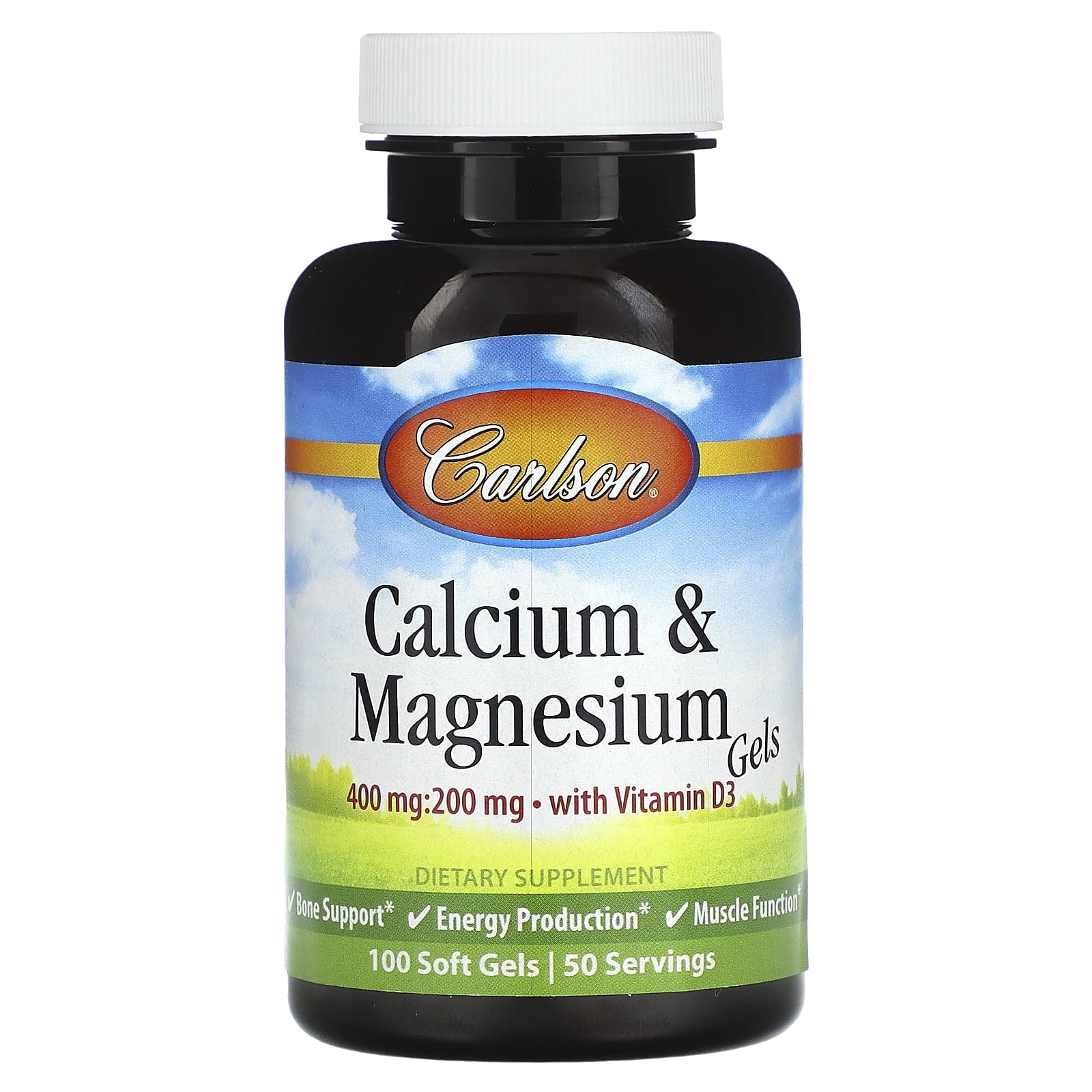 Carlson Calcium & Magnesium Gels with Vitamin D3, 100 Soft Gels ...