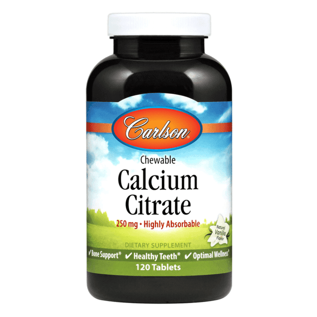 Carlson Chewable Calcium Citrate Tablets, 250 mg, 120 Count for Strong ...