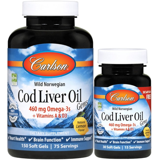 Carlson - Cod Liver Oil Gems Bonus Pack 150 Soft Gels + 30 Free Soft ...